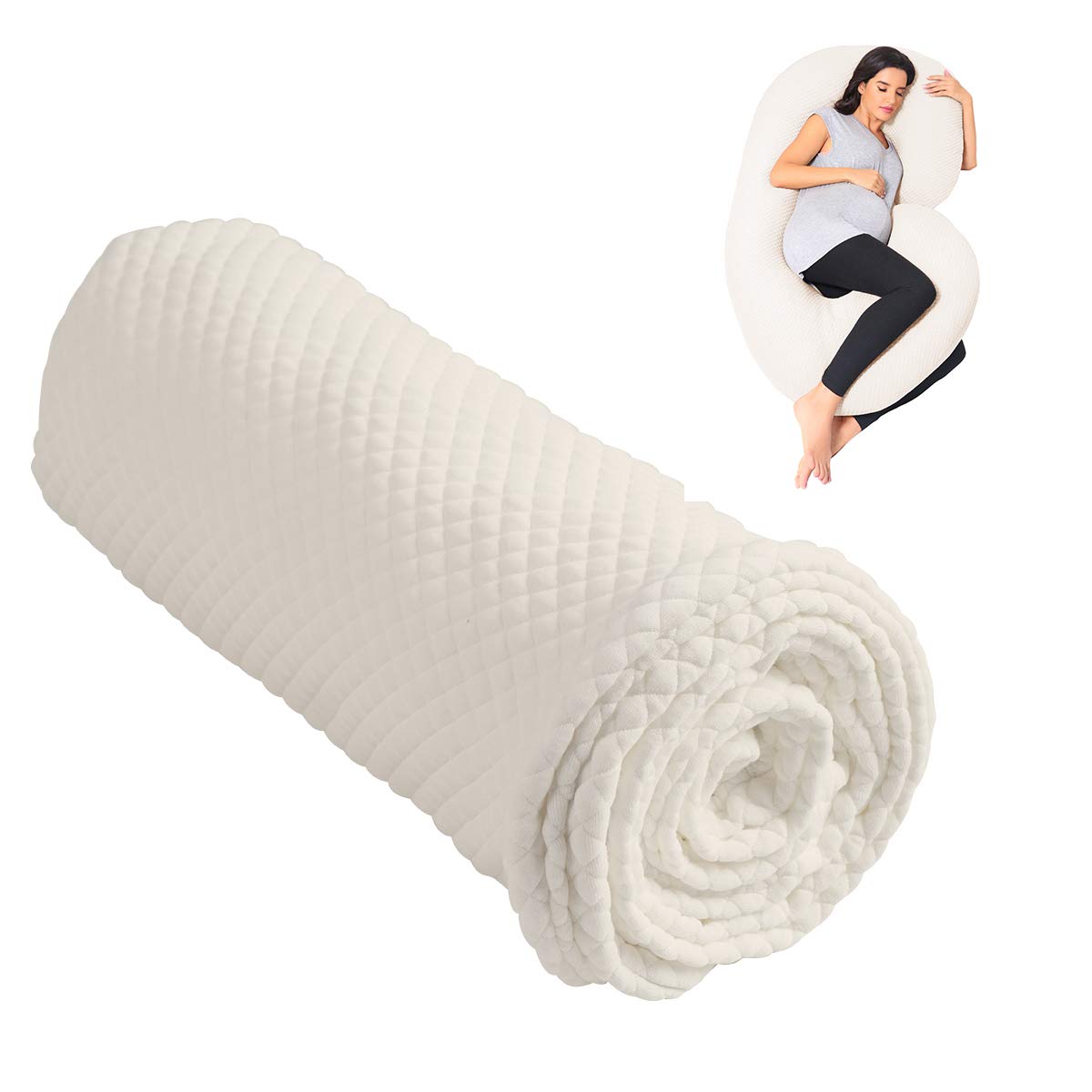 Summer Mae Pregnancy Pillow Replacement Cover, Cotton Double Removable Cover C Shaped Beige