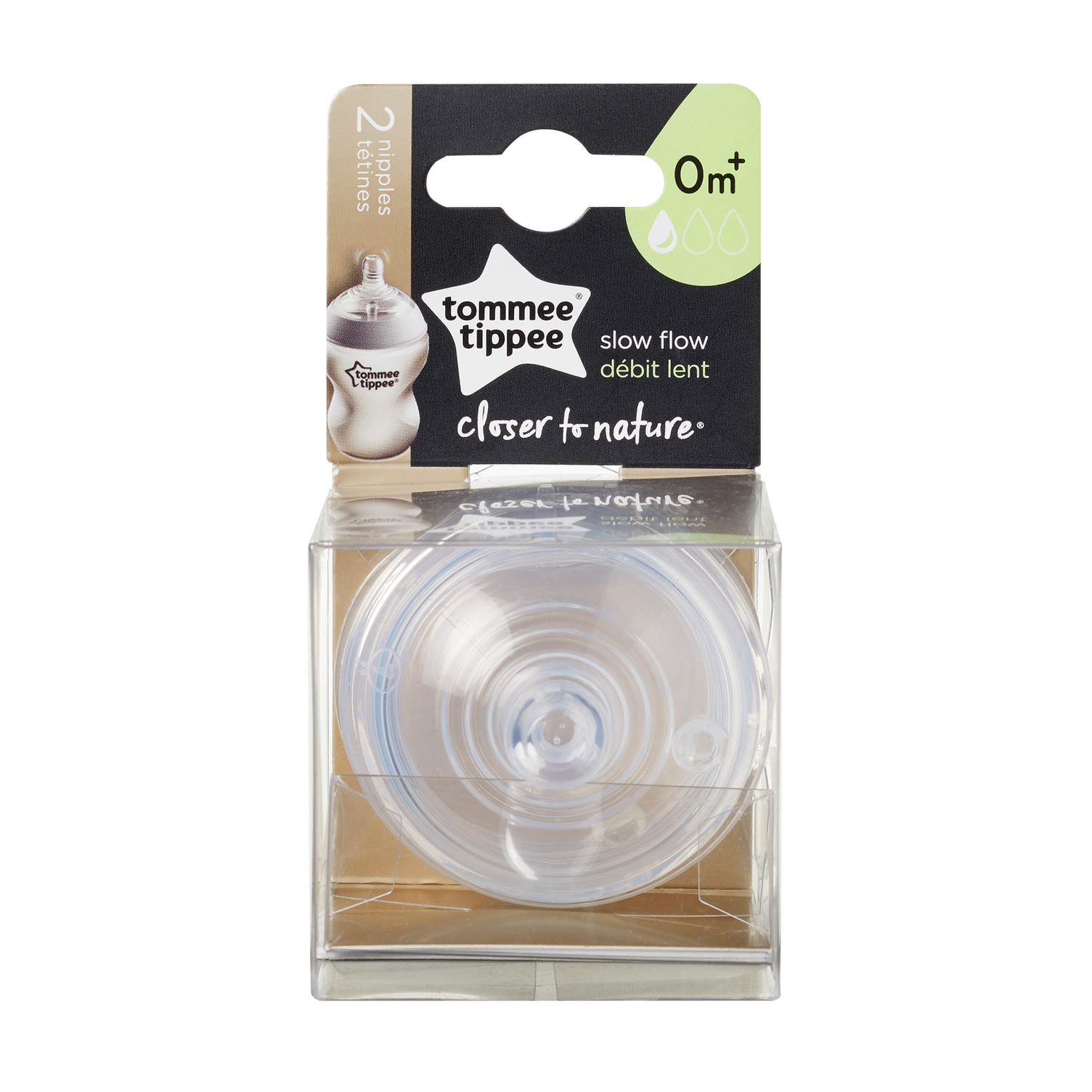 Tommee Tippee Closer to Nature Baby Bottle Nipple Replacement, Level 1 - Slow Flow, 0+ Months (2 Count)