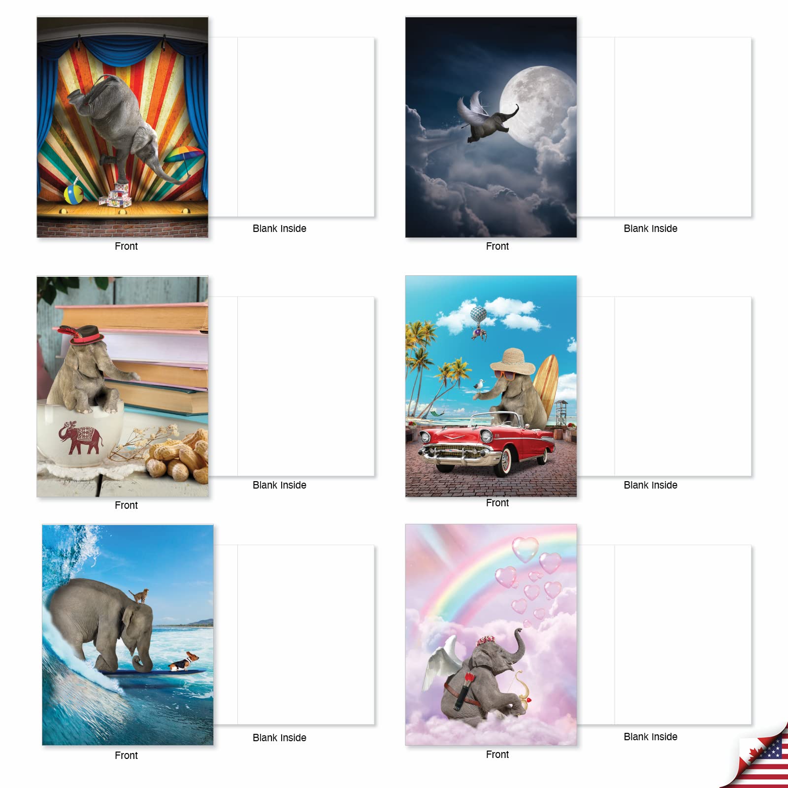 The Best Card Company - 20 Assorted Blank Notecards Box Set 4 x 5.12 Inch with Envelopes (20 Designs, 1 Each) - Elefantasy Adventures AM10307OCB-B1x20
