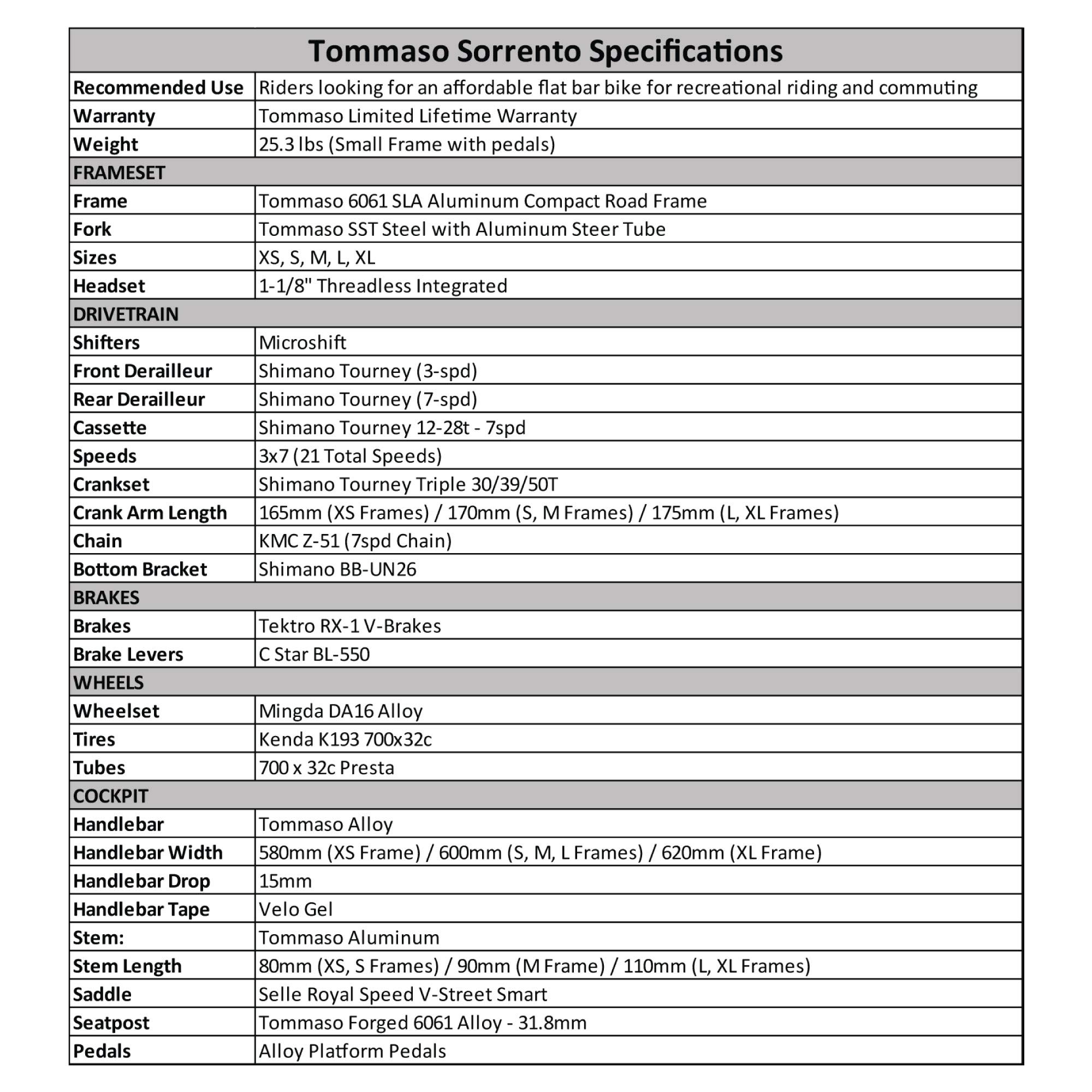 Tommaso Sorrento Shimano Tourney Hybrid Fitness Bike, Matte Black/Grey - Medium