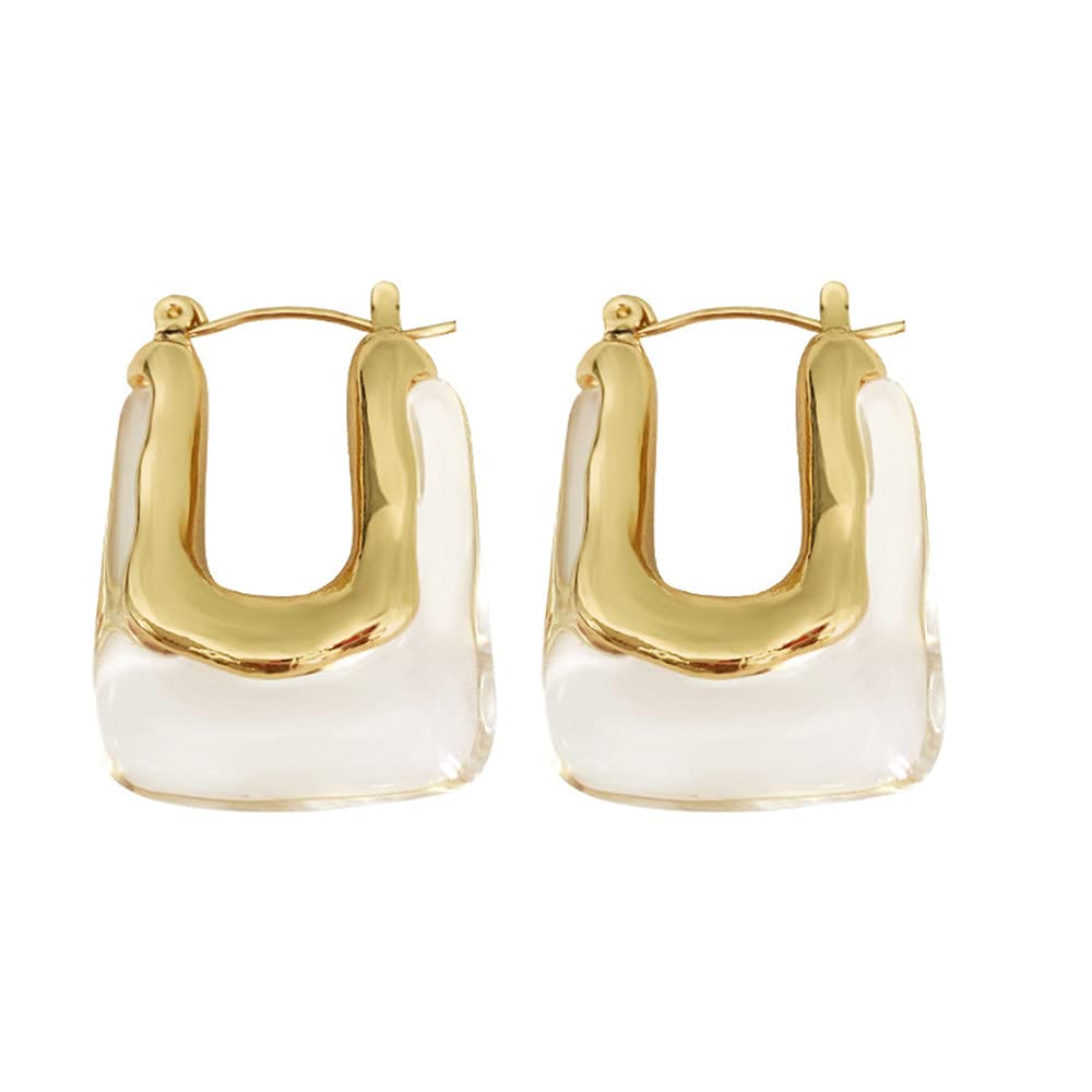 Vintage Transparent Resin Geometric U Shape Hoop Earrings Gold Metal Earrings for Woman Party Jewelry