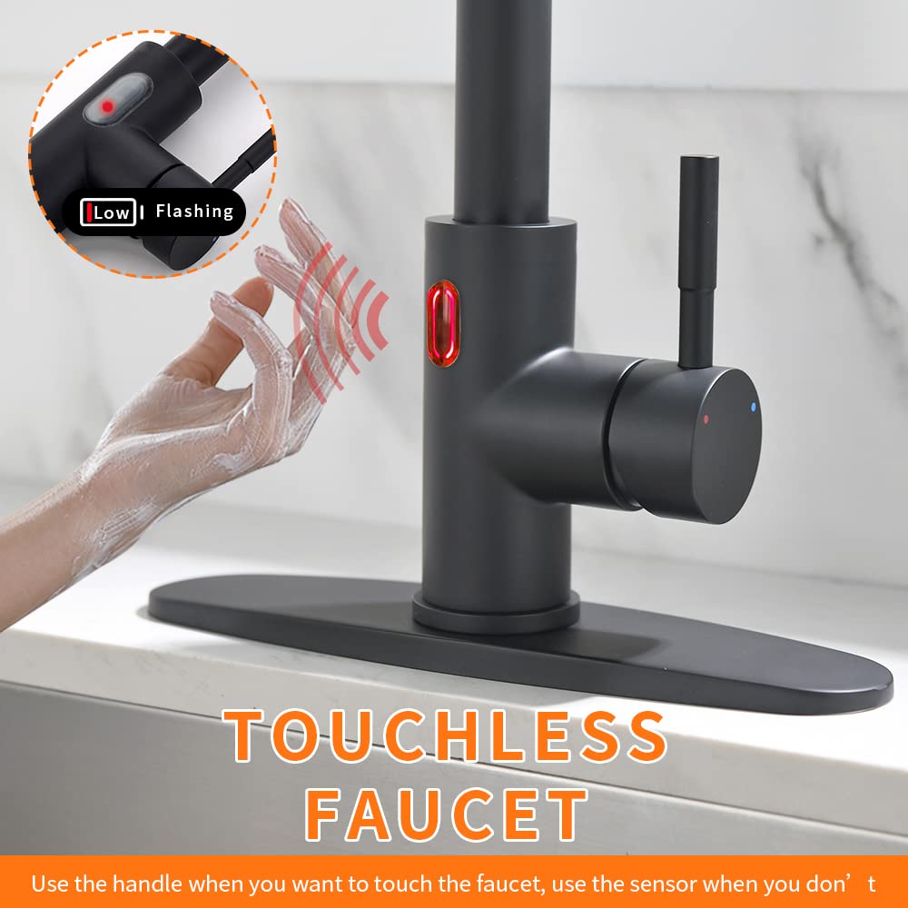 Touchless Kitchen Faucet with Pull Down Sprayer for Kitchen Sink Black High Arc Single Hole Deck Mounted Stainless Steel