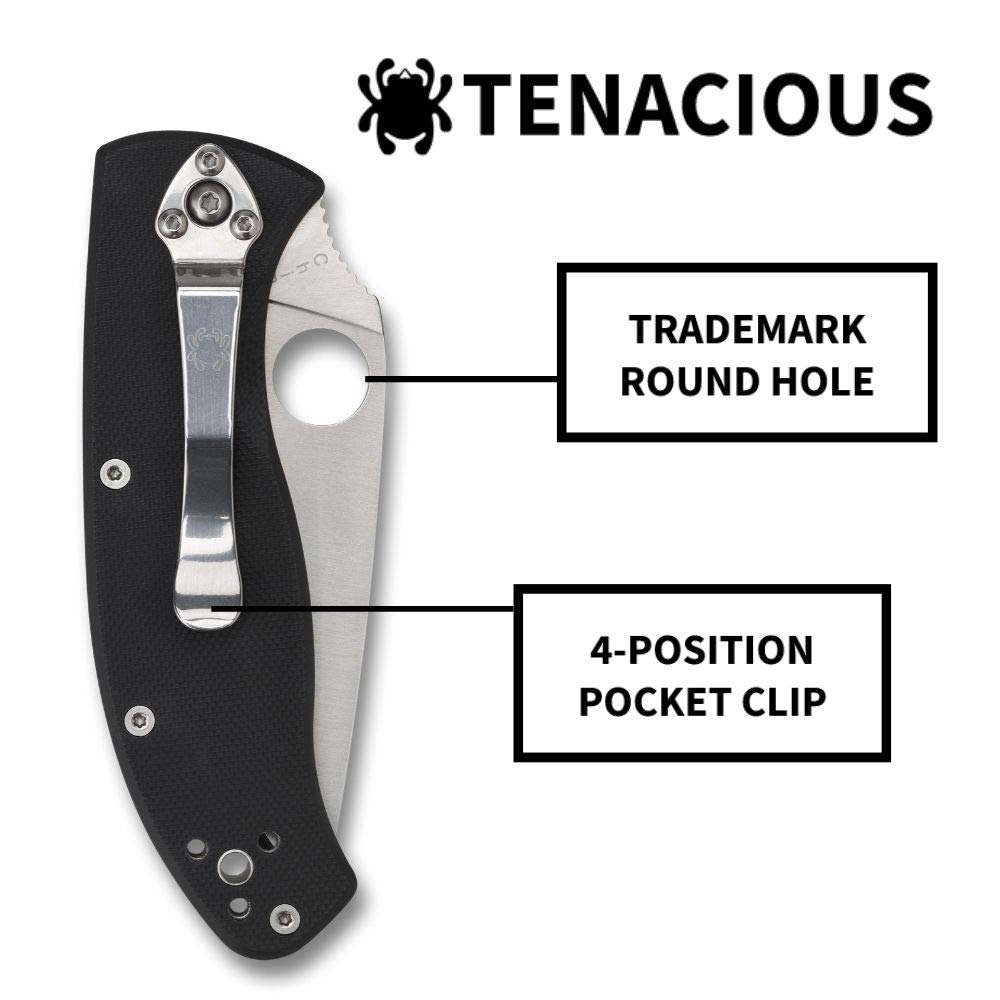 Spyderco Tenacious Folding Utility Pocket Knife with 3.39" Stainless Steel Blade and Durable Non-Slip G-10 Handle - Everyday Carry - CombinationEdge - C122GPS