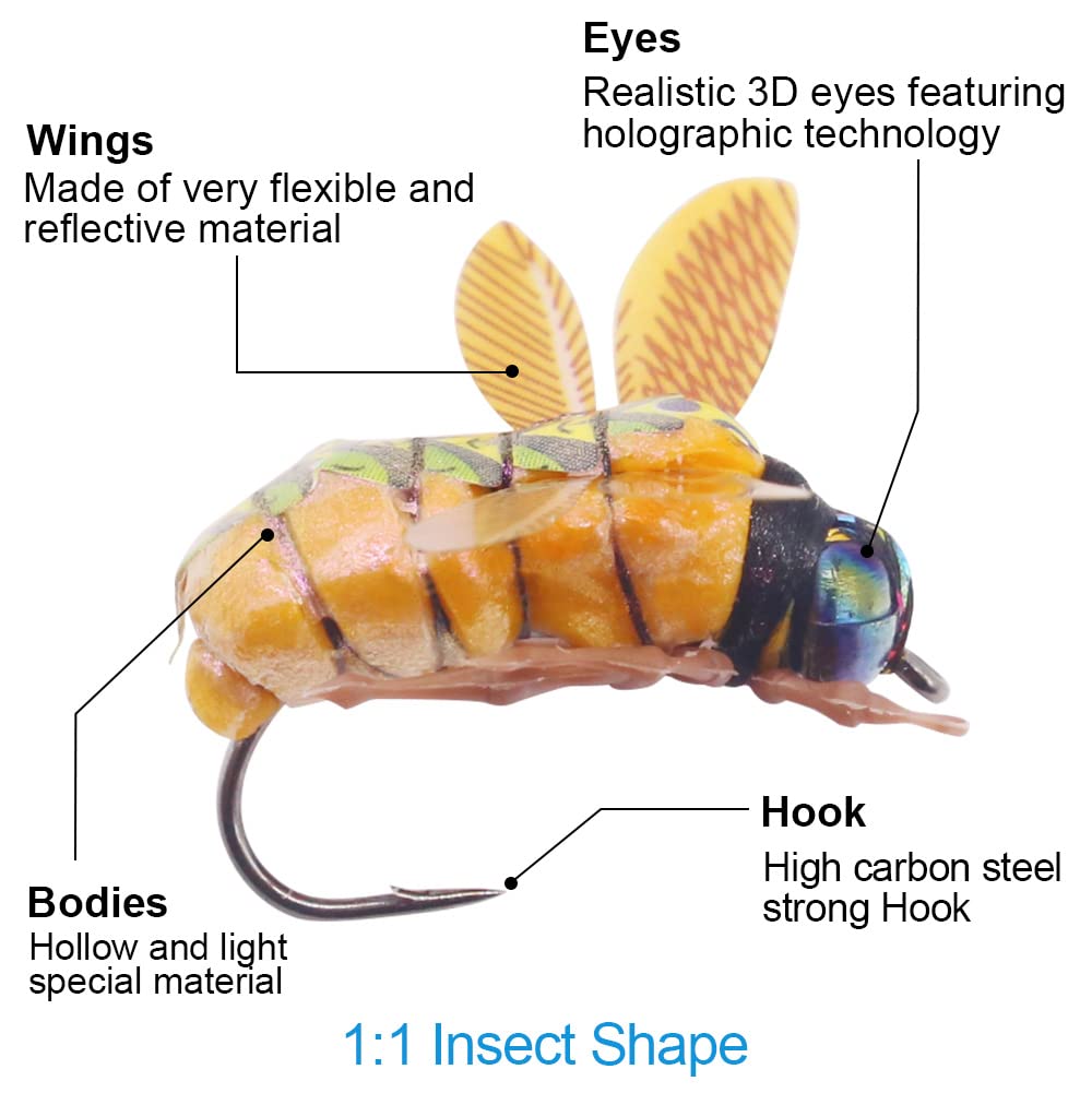 YZD Realistic Fly Fishing Dry Wet Nymph Trout Flies Topwater Lures for Freshwater Saltwater High Simulation Hand Tie Lure Kits 8 pcs