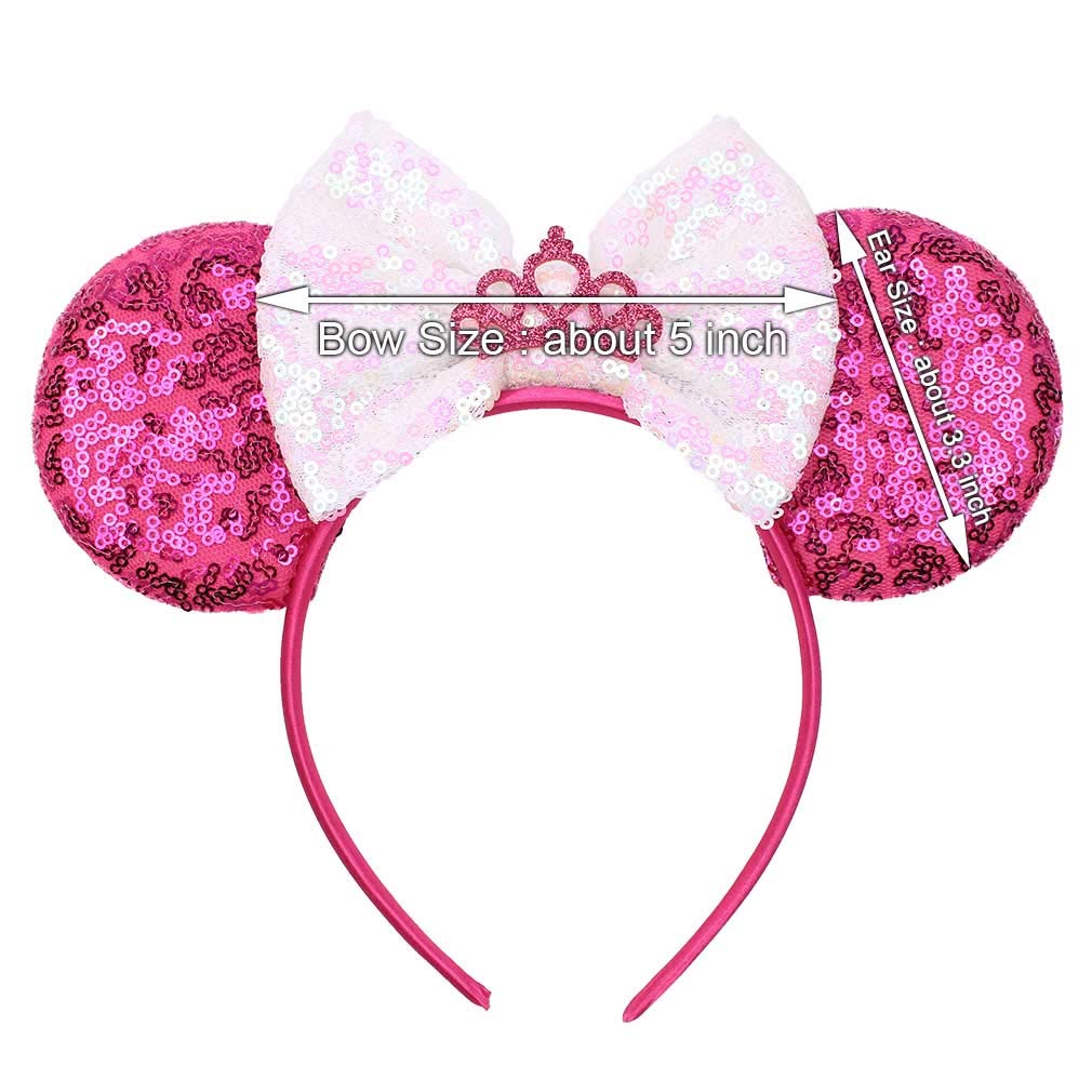 YanJie Crown Mouse Ear Headband Hot Pink Bow Girl Women Party Headwear