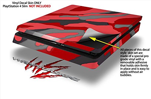 Vinyl Decal Skin Wrap compatible with Sony PlayStation 4 Slim Console Camouflage Red (PS4 NOT INCLUDED)