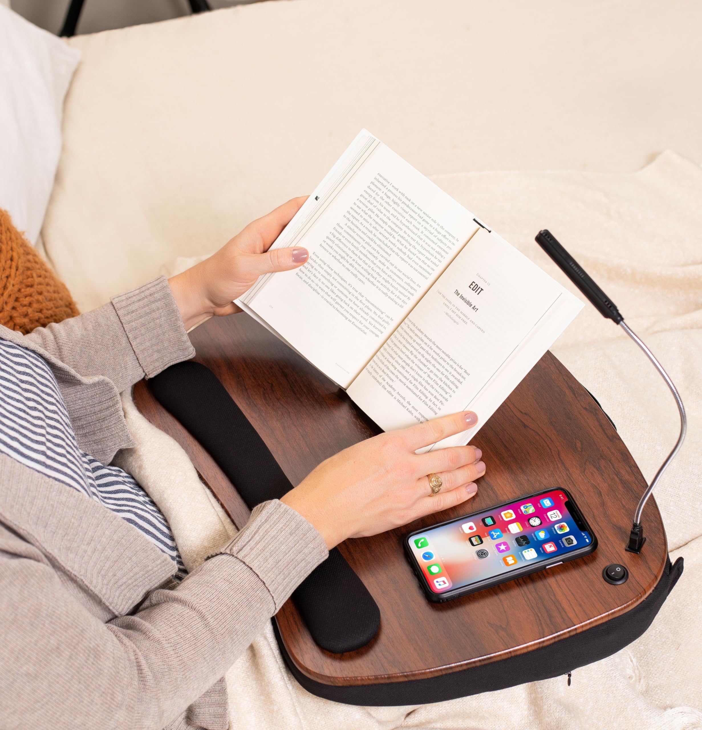 Sofia + Sam Oversized Lap Desk with Memory Foam Cushion | Detachable USB Light | Fits Laptops Up to 20" | Brown and Black | Computer Lap Tray | Laptop and Writing | Bed Table