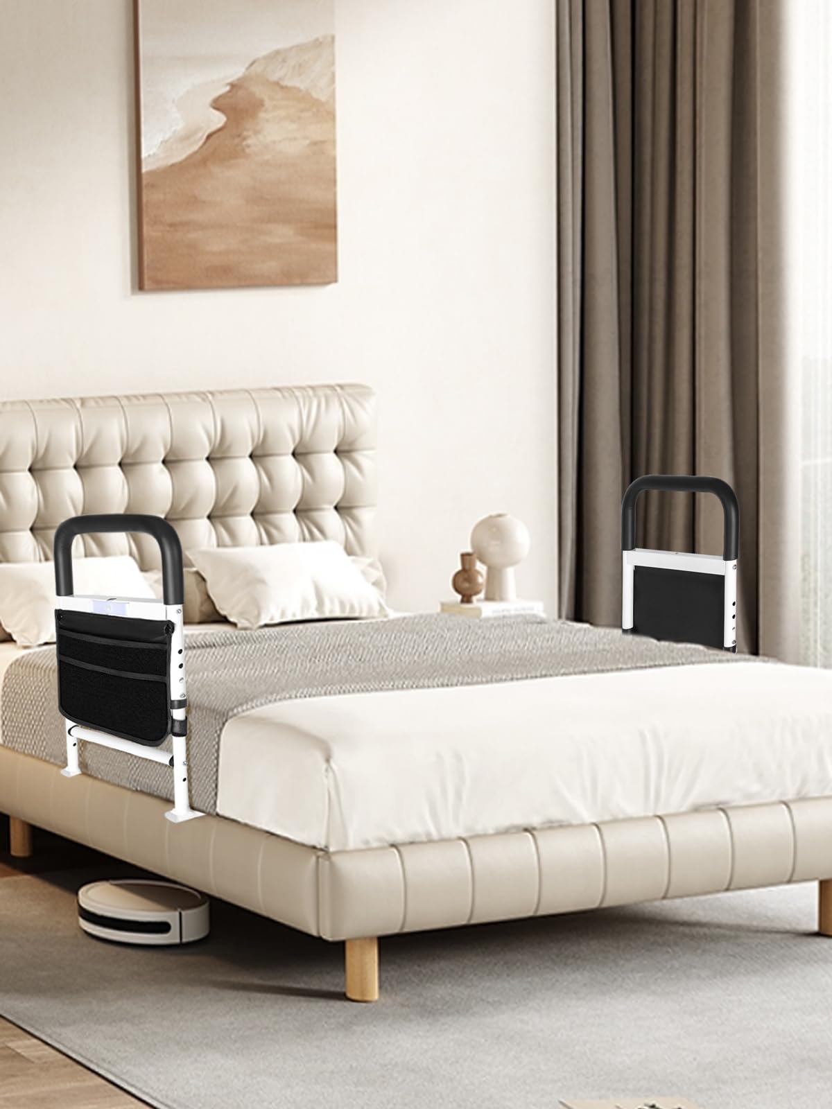 YEEGO DIRECT Bed Rails for Elderly Adults Safety, Height Adjustable Bed Assist Rail for Seniors, Bedside with Storage Pocket and LED Induction Light, Fit Twin Bed Support Up to 400lbs