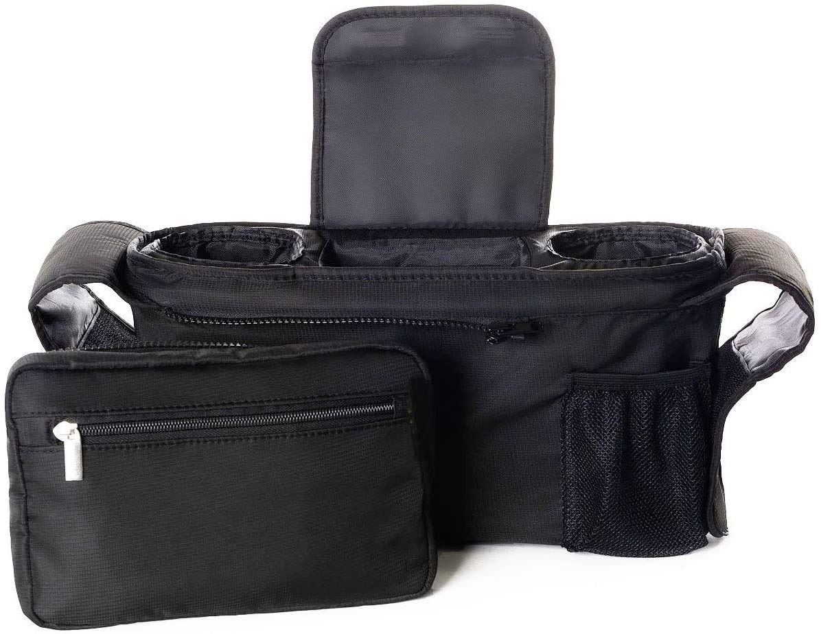 YEYUNTO STROLLER ORGANIZER with cup holders NON-SKID strap FITS ALL strollers, Compact Mirror, Storage for Phone, Wallet, Toys