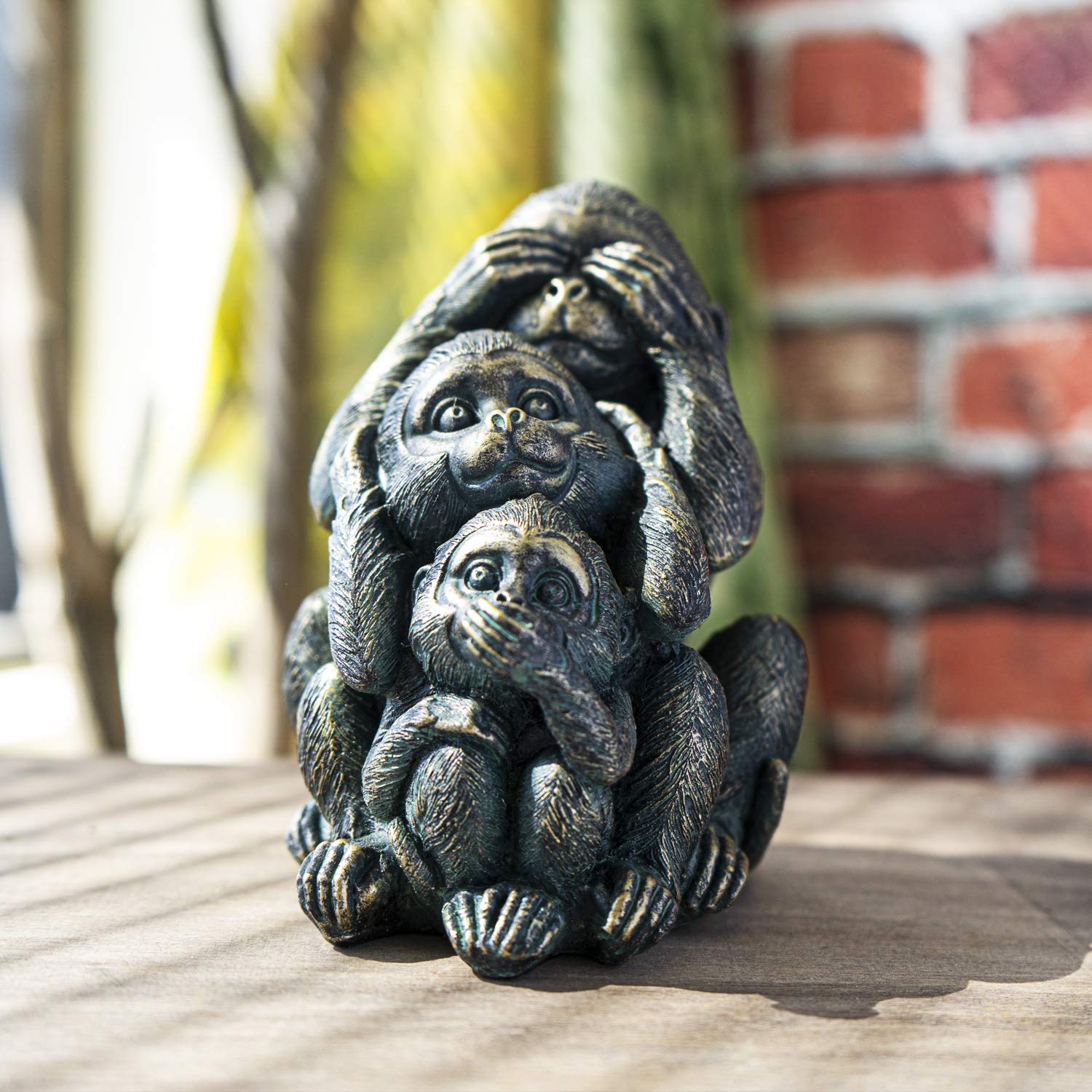 SUMMIT COLLECTION Stacked See No Evil Hear No Evil Speak No Evil Monkeys Totem Pole Figurine Home and Garden Decorative Accent Antique Bronze Finish 5 Inches Tall