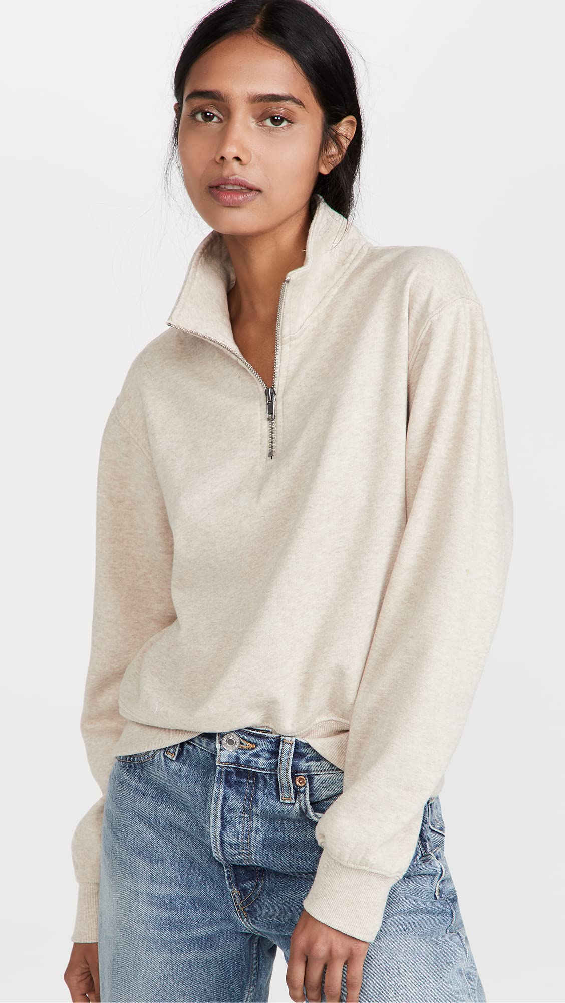 Z SUPPLY Women's Half Zip Sweatshirt, Heather Latte, Off White, S