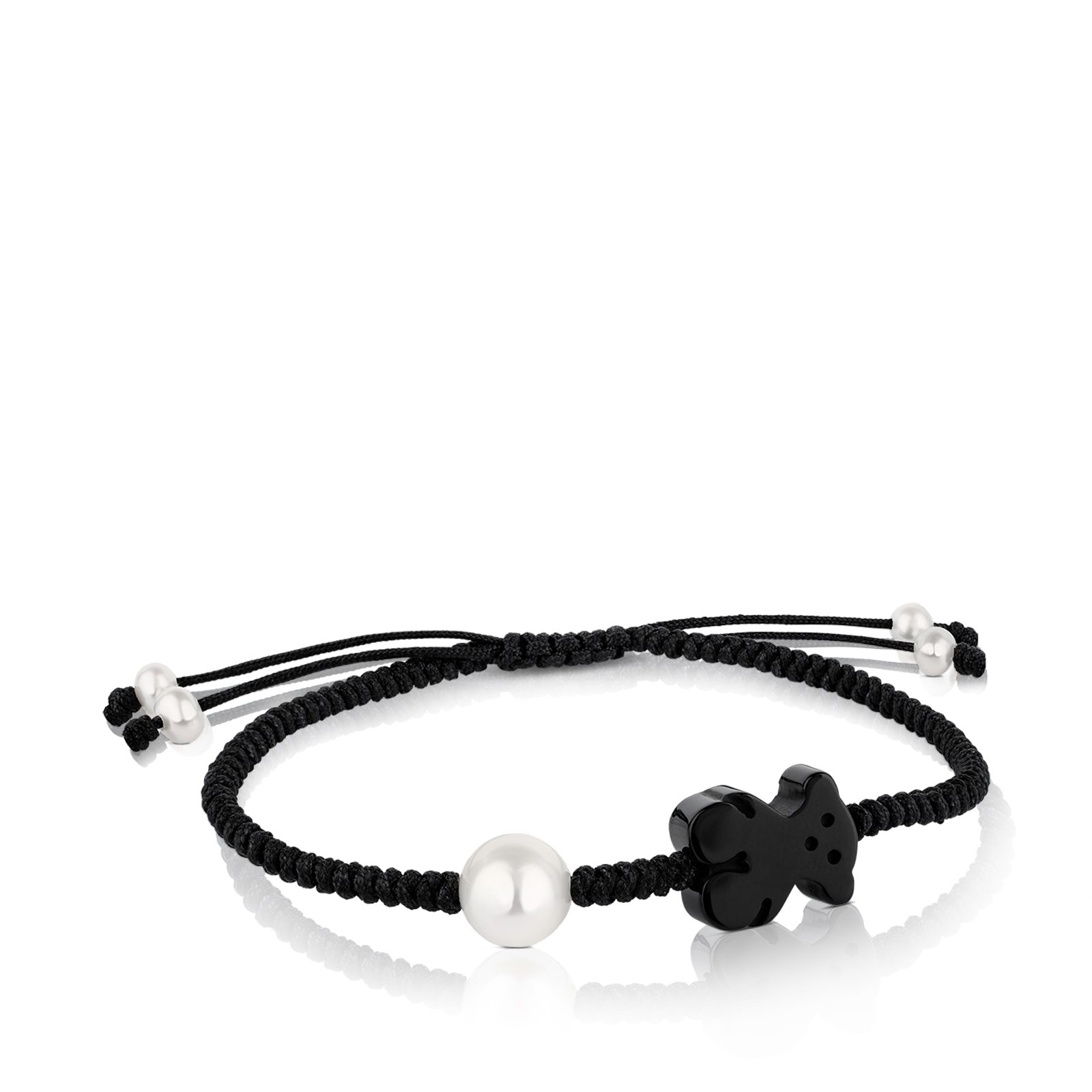 TOUS Onyx & Pearls Bracelet for Women with Bear Motif, Length 12-15.5 cm, Tibet Collection