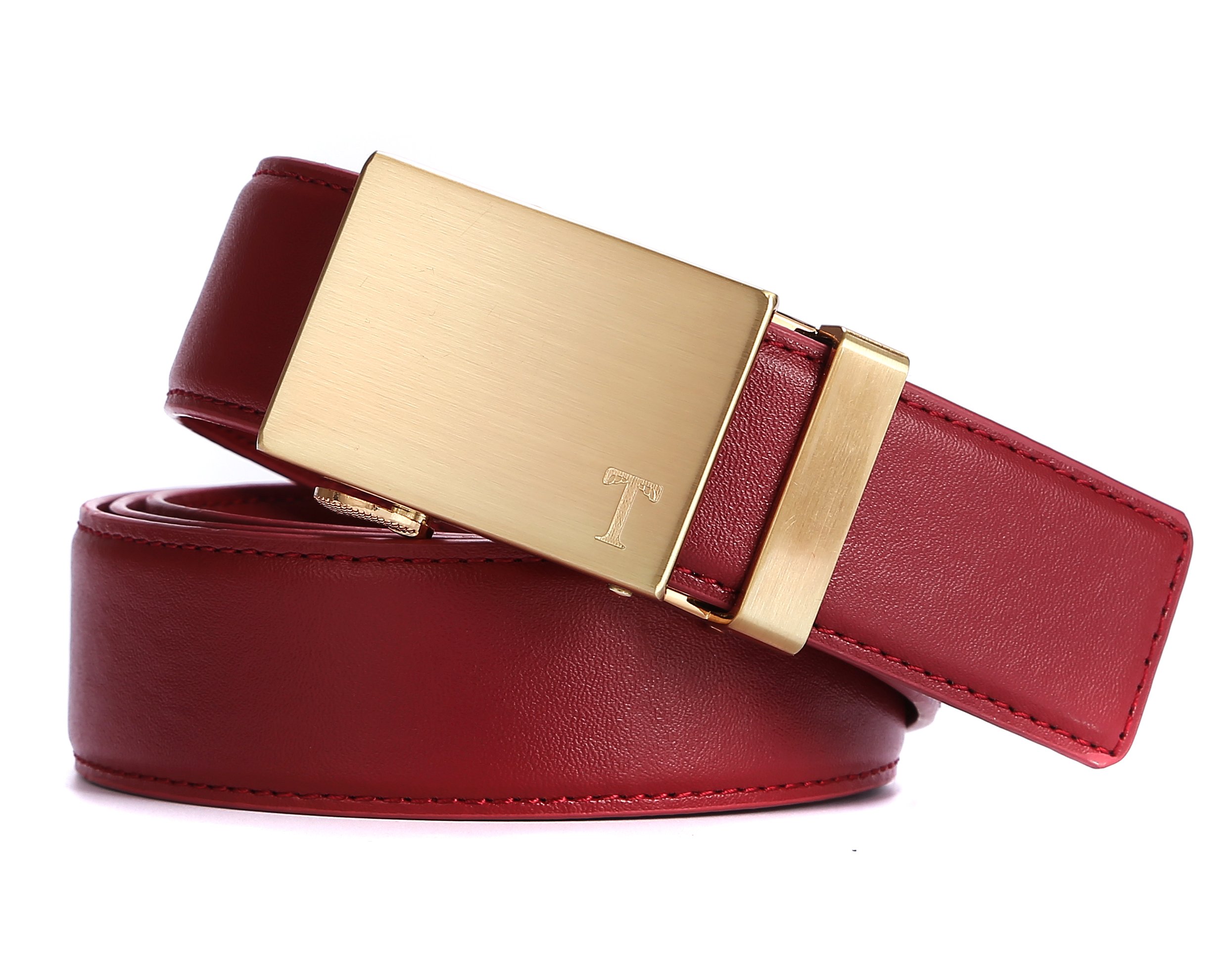 Tonywell Men's Leather Ratchet Belt with Automatic Buckle, 1 3/8" Wide, Trim to Fit Dress Casual Belts