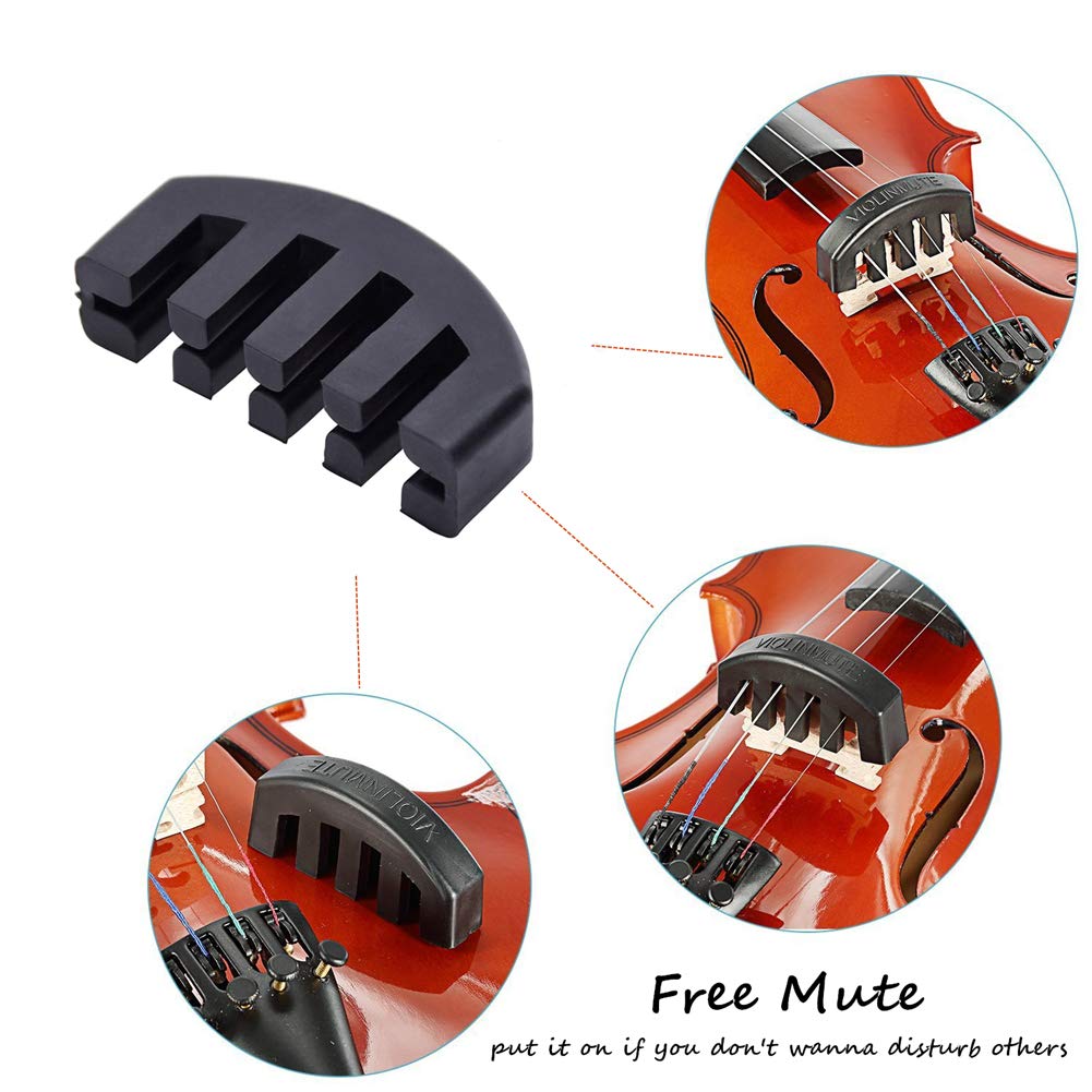 Violin Shoulder Rest for 1/4 and 1/2 Size, Collapsible and Height Adjustable Feet, Comfortable Foam Pad, Including Practice Mute and Violin Rosin