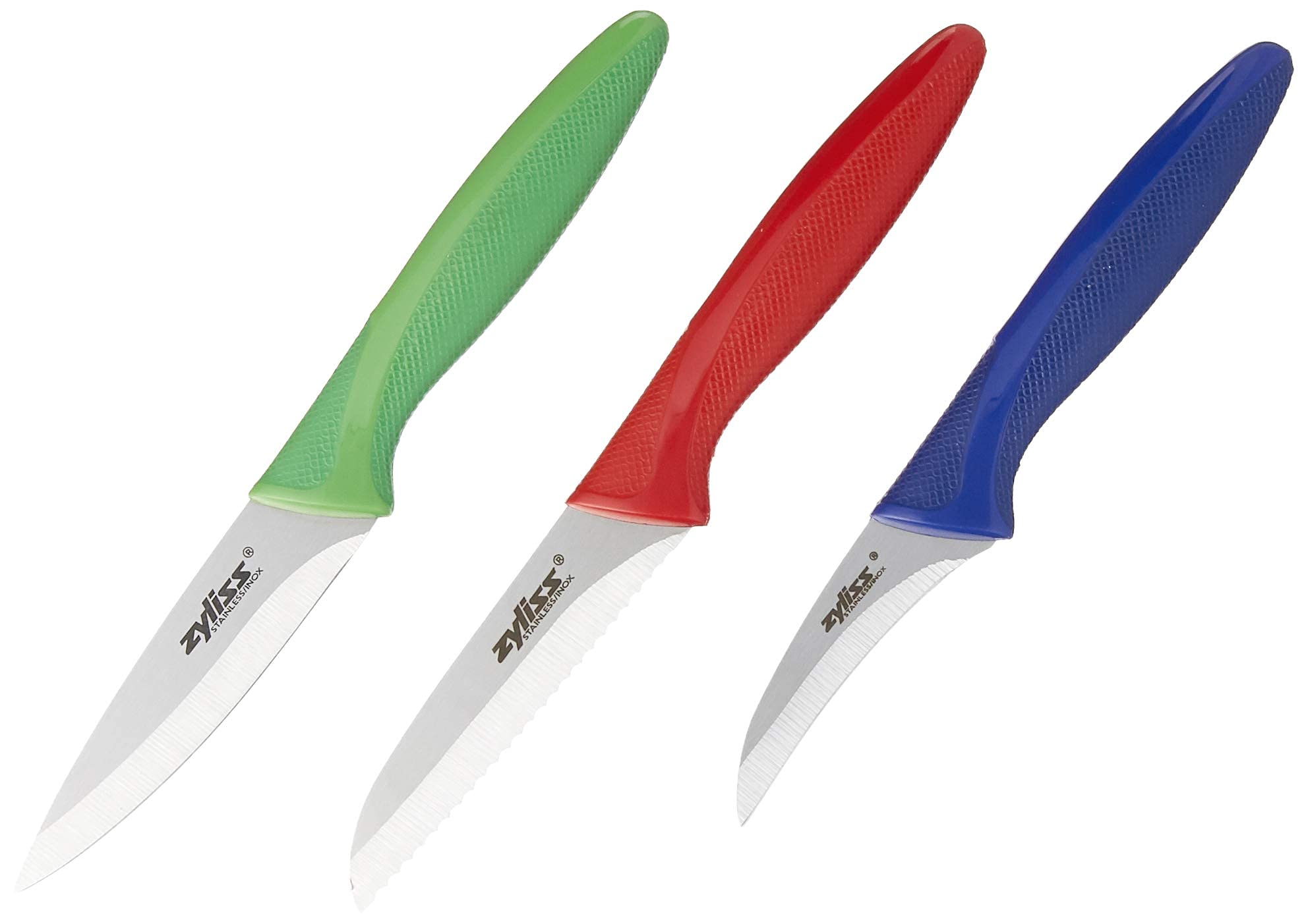 Zyliss 3 Piece Peeling & Paring Knife Set, Blue/Green/Red