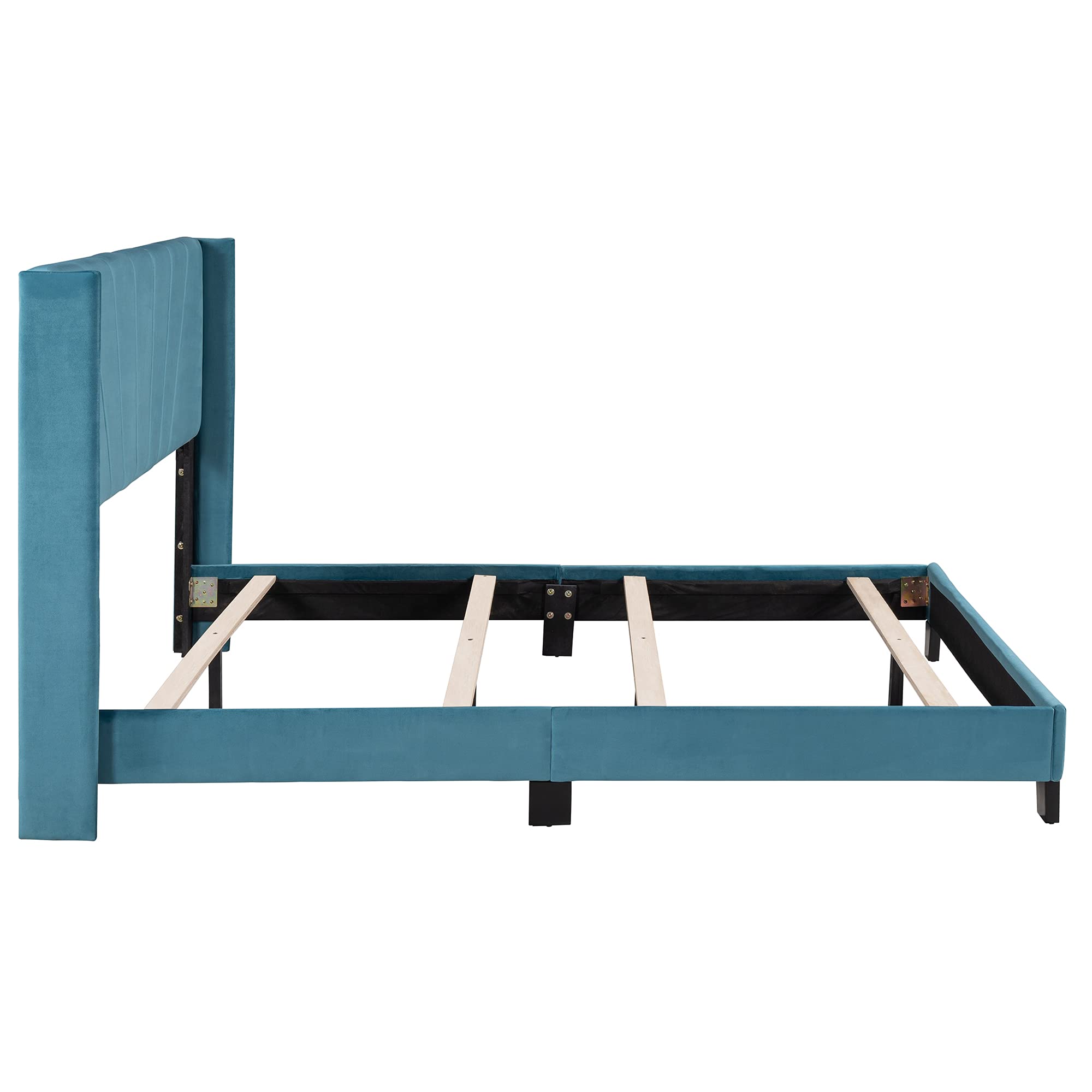 TARTOP Queen Size Velvet Upholstered Platform Bed, Partial of Assembly,Box Spring Needed – Blue