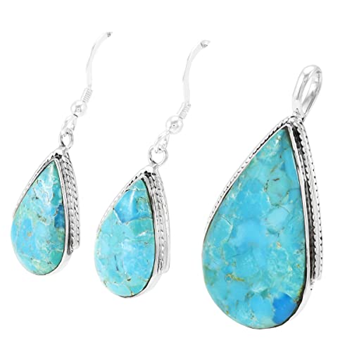 Turquoise Necklace Pendant & Earrings Set Genuine Turquoise 20" Necklace (Turquoise)