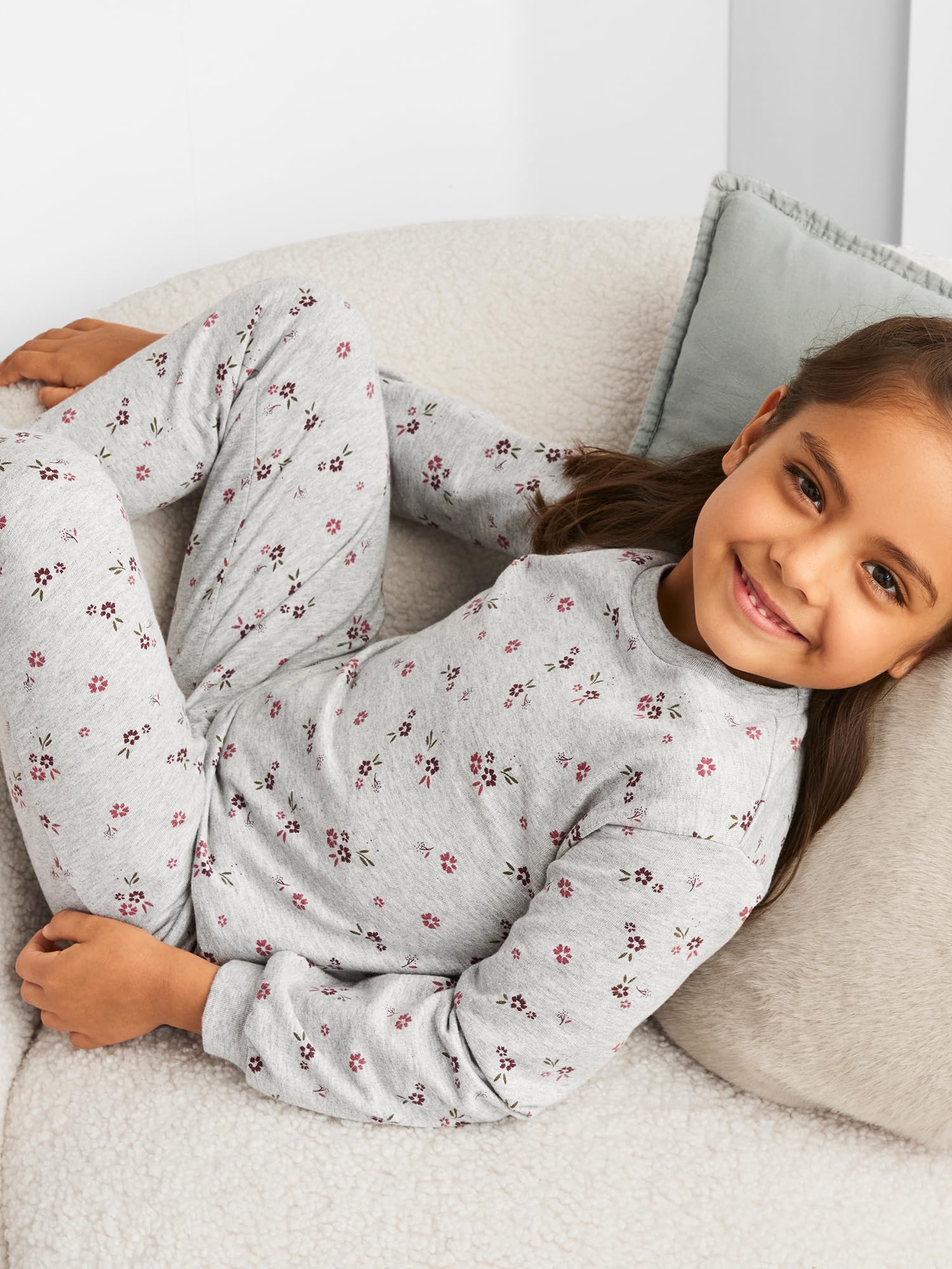 Simple Joys by Carter's Little Girls' 4-Piece Sweatshirt Set, Plum/Floral, 7