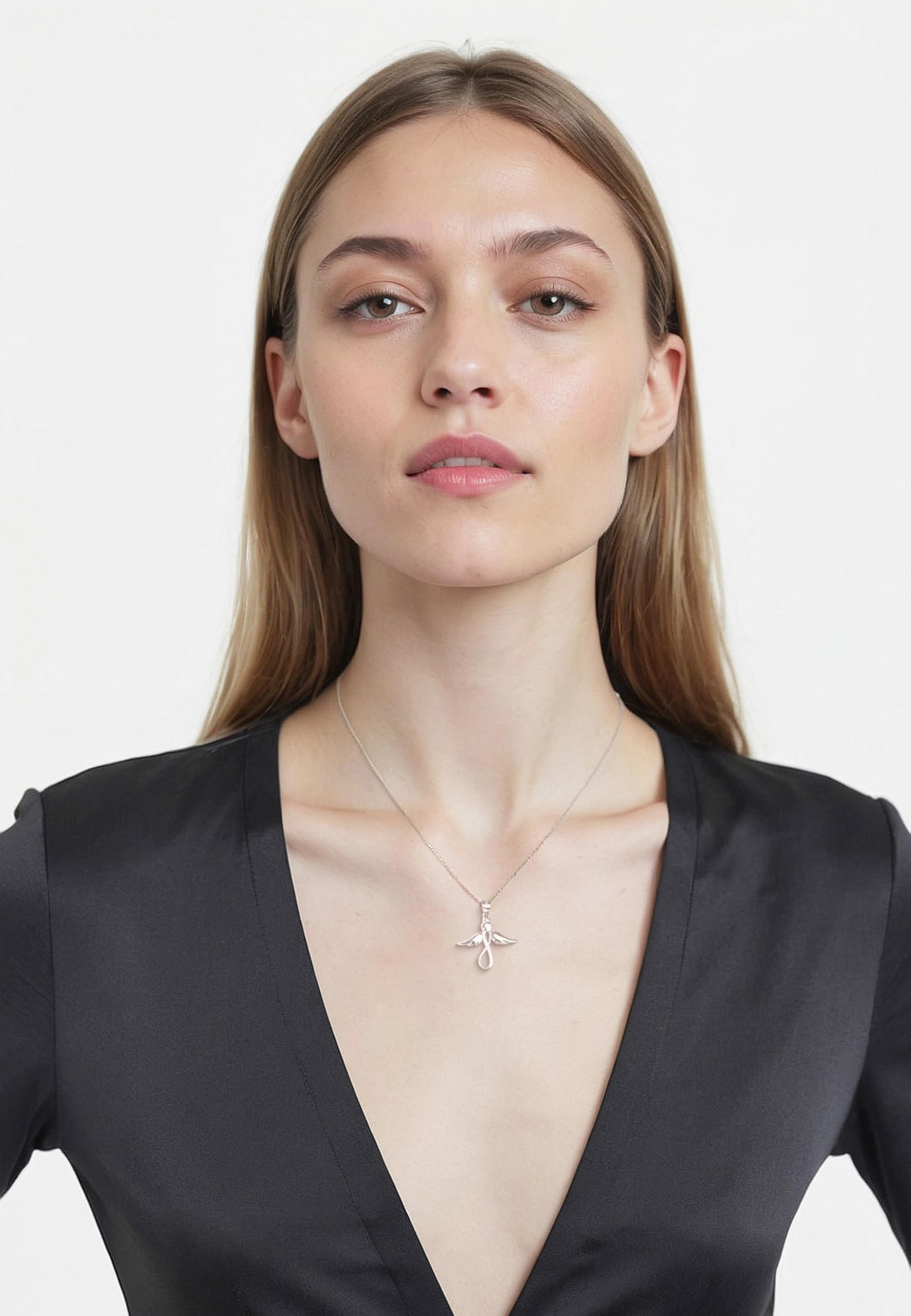 Sofia Milani - Solid 925 Sterling Silver Necklace for Women - with Zirconia Stones - Guardian Angel Pendant - 50157