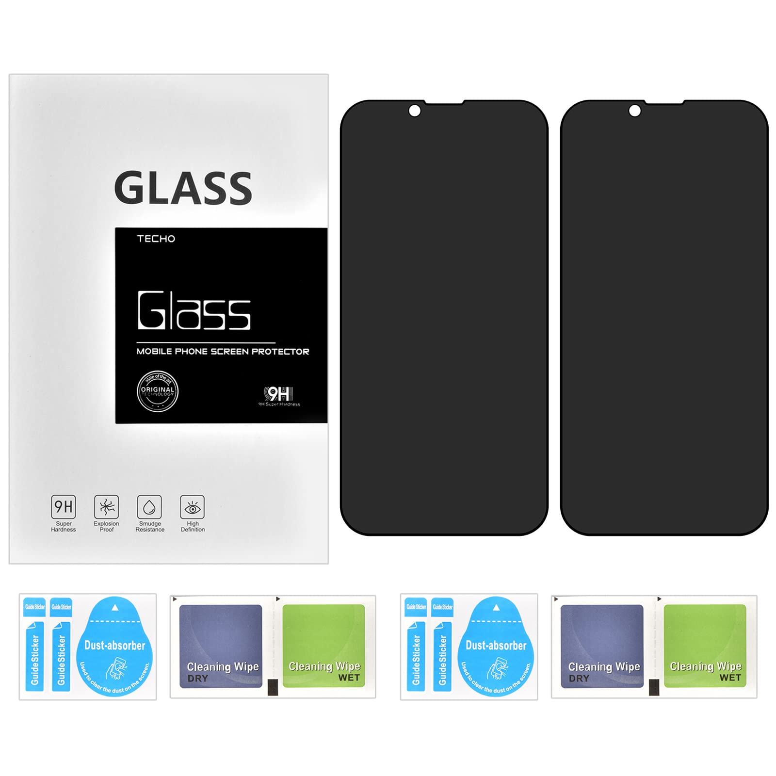 TECHO 4 Way Privacy Screen Protector Compatible with iPhone 14 Plus/iPhone 13 Pro Max Anti Spy Tempered Glass Film Full Coverage Edge to Edge (Bubble Free) (2 PACK) (6.7 inch)