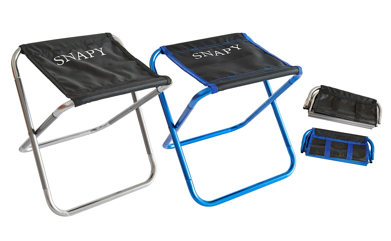 SNAPY 2-Pack Mini Folding Camping Stool, Lightweight Camp Stool, Portable Folding Camp Chair, Ultralight Camping Chair for BBQ, Camping, Fishing, Travel, Hiking (Silver Grey & Blue)