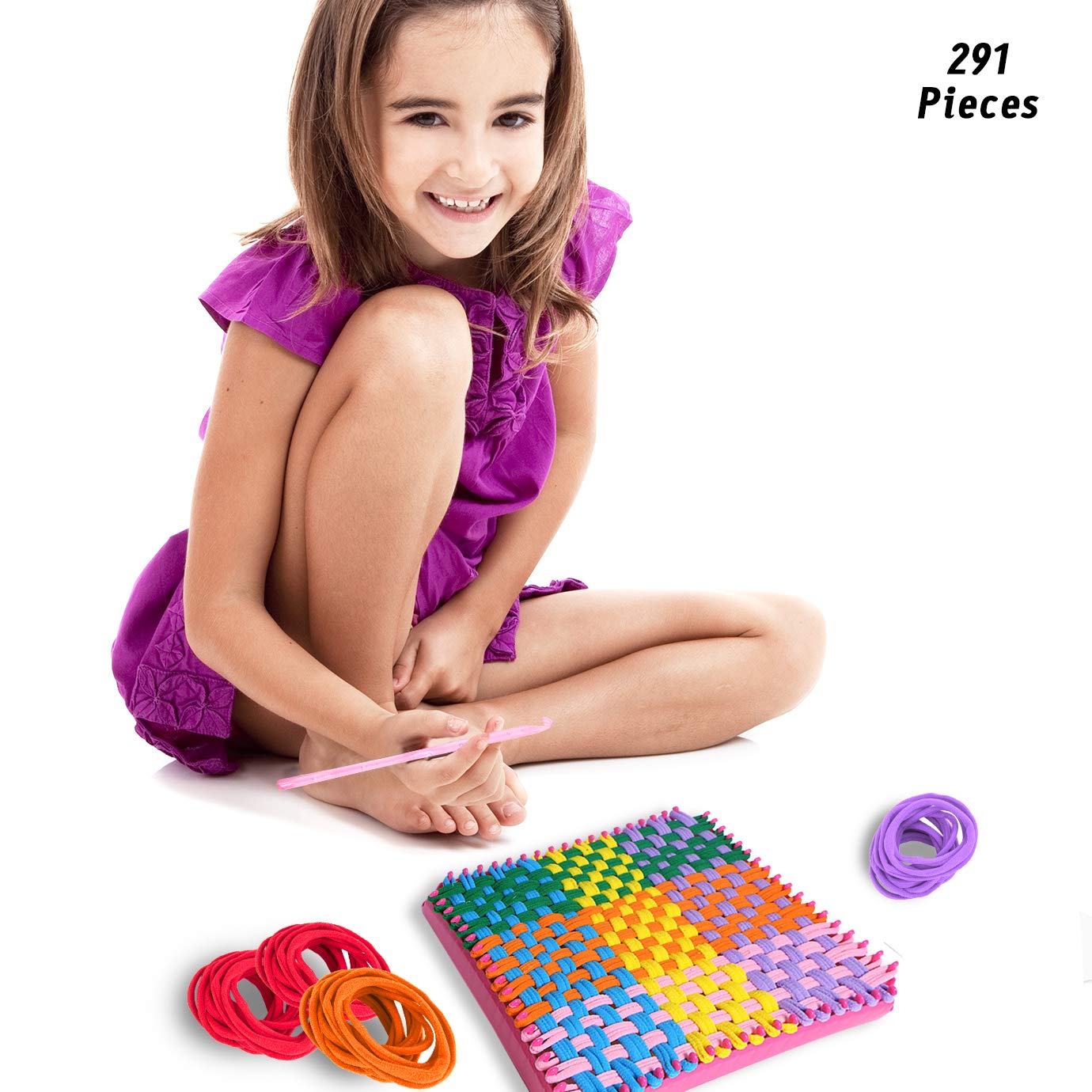 WXJ13 288 Pieces Loom Potholder Loops Weaving Loom Loops 7 Inch Weaving Craft Loops with 3 Pieces Crochet Hook for DIY Crafts Supplies