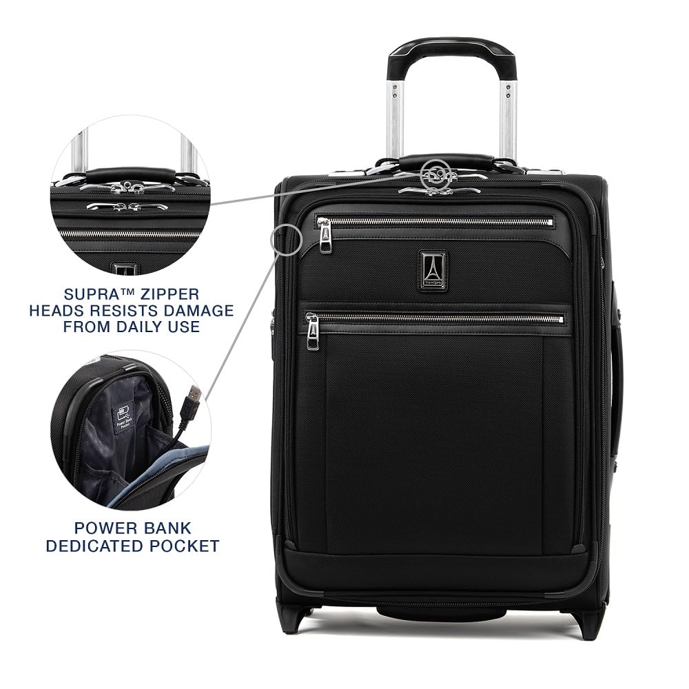 Travelpro Platinum Elite Softside Expandable Carry on Luggage, 2 Wheel Upright Suitcase, USB Port, Men and Women, International, Shadow Black, Carry On 20-Inch