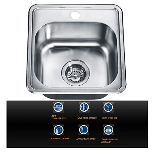 WellsSinkware 22 Guage Stainless Steel Rectangular Single Bowl Topmount Kitchen Bar Sink Package CMT1515-6-1-Stainless Steel Kitchen Sink With AccessoriesGreat RV,Home office