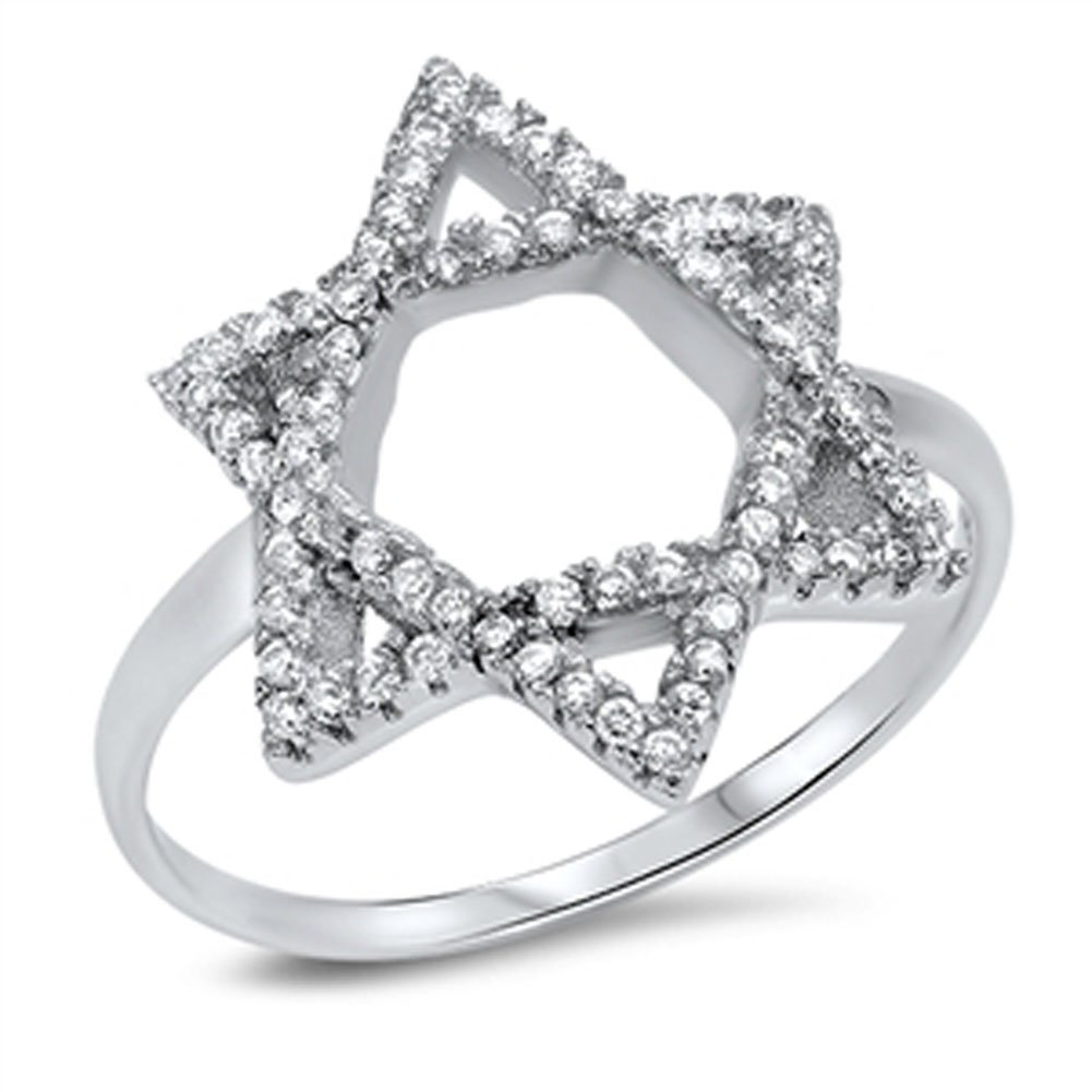Star of David White Ice Jewish Ring New .925 Sterling Silver Band Size 7
