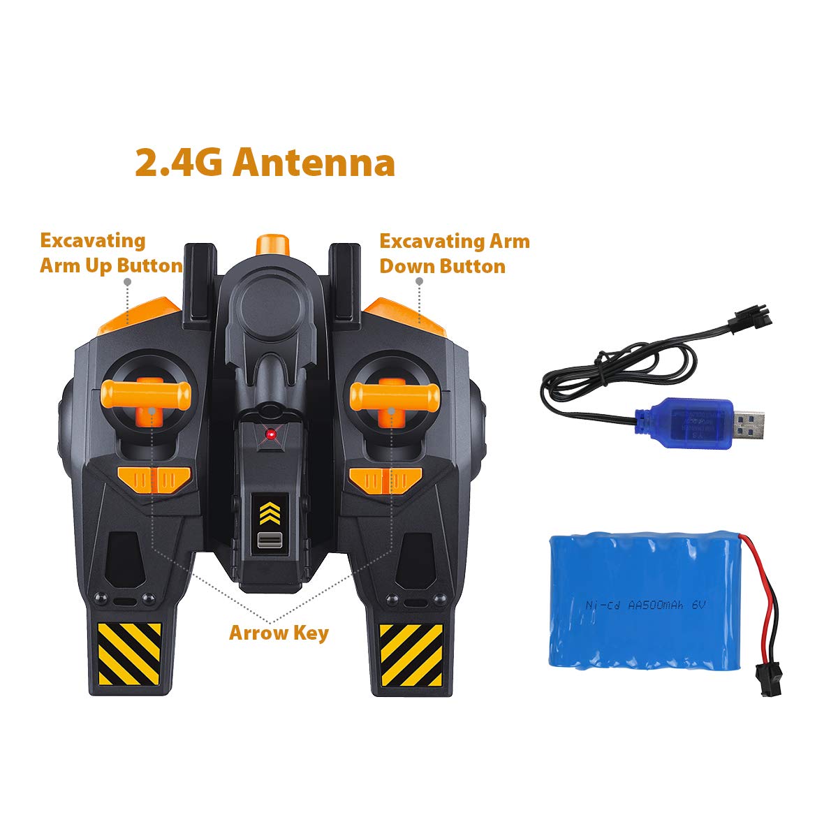 VAlinks 5 Channel RC Bulldozer, Remote Control Excavator, Full Functional Front Loader Construction Vehicles Toy with 2.4Ghz Transmitter and Shovel Lights, Simulation Sound for Kid