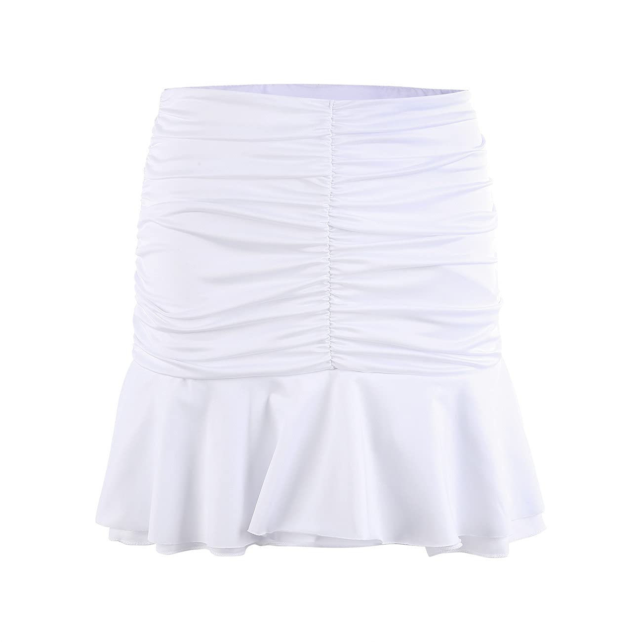 Women y2k Skirt, Solid Color High-Waist Ruffle Short Skirt Stretchy Skater Tennis Active Skirts (White, Small)