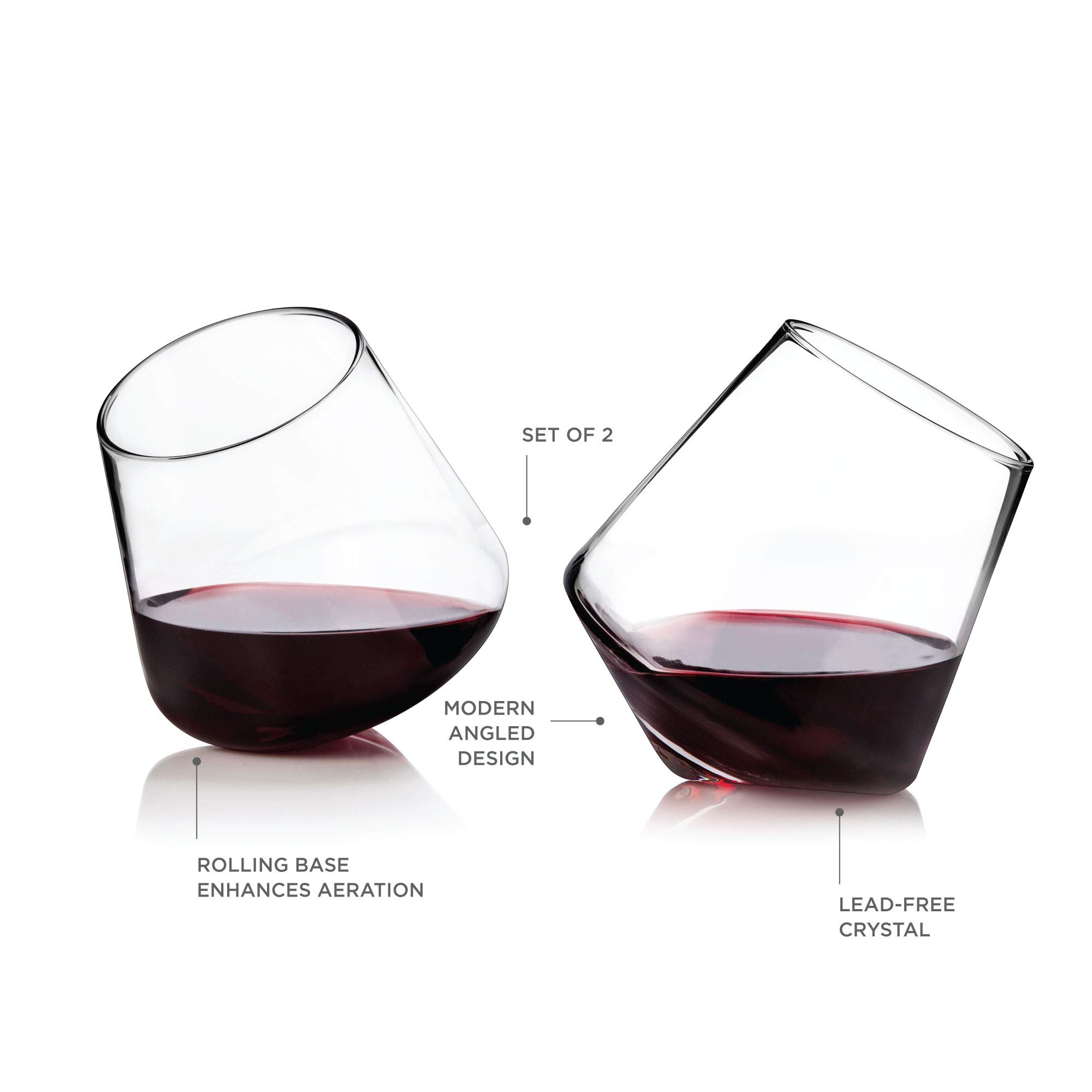 Viski Rolling Crystal Wine Glasses Set of 2, Premium Stemless Wine Glasses, for Wedding, Christmas, Birthday, or Housewarming Gift, Wine Glass Set, 12oz