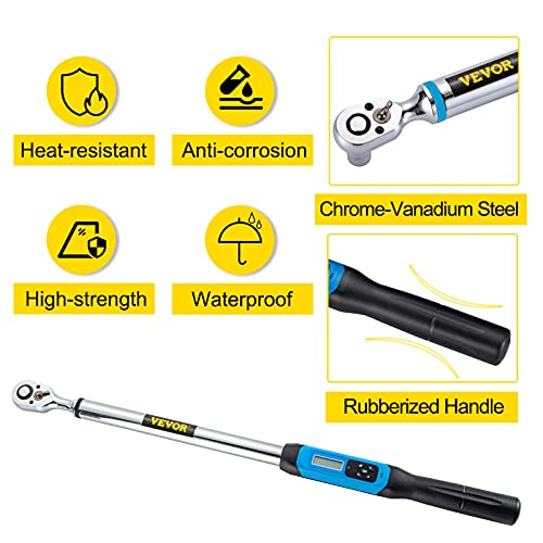 VEVOR Digital Torque Wrench, 1/2" Drive Electronic Torque Wrench, Torque Wrench Kit 12.5-250.7 ft-lb Torque Range Accurate to ±2%, Adjustable Torque Wrench w/LED Display and Buzzer, Socket Set & Case