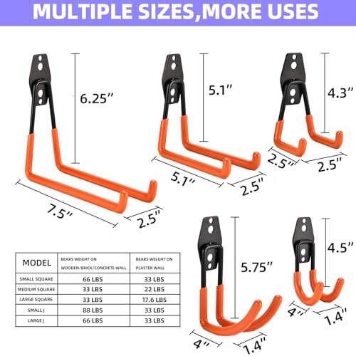 Rlipily 30 Pack Garage Hooks Steel Heavy Duty Garage Storage Hooks Utility Steel Wall Mount Garage Hanger&Organizer for Bikes,Garden Tools, Ladders, Bulk Items,Ropes and More Equipment