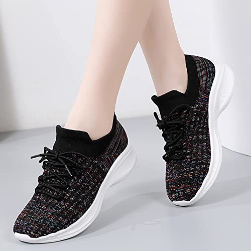 Womens Tennis Shoes Water Proof Leisure Women's Lace Up Travel Soft Sole Comfortable Platform Athletic (Black, 6.5)