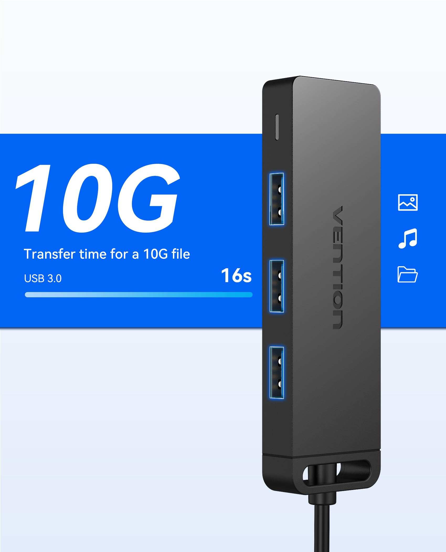 USB Hub VENTION 4-Port USB 3.0 Hub 1.5FT Ultra-Slim Data USB Splitter Charging Supported Compatible with MacBook, Laptop, Surface Pro, PS4, PC, Flash Drive, Mobile HDD