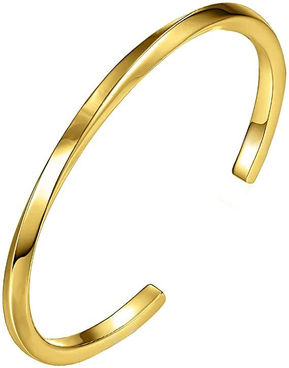 Womens Cuff Bangle Bracelets Twisted Stainless Steel Bracelet Hypoallergenic Ladies Open Cuff Bracelet, Stainless Steel, no gemstone
