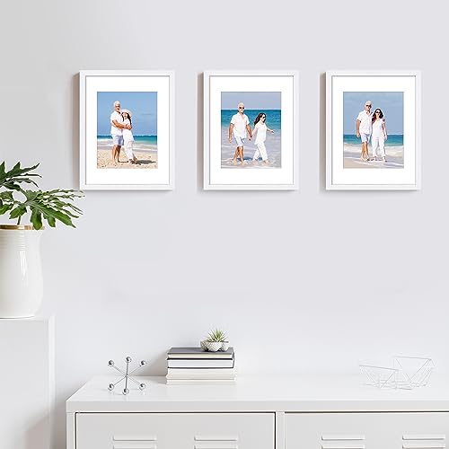 Sindcom 11x14 Picture Frame 3 Pack, Poster Frames with Detachable Mat for 8x10 Prints, Horizontal and Vertical Hanging Hooks for Wall Mounting, White Photo Frame for Gallery Home Décor