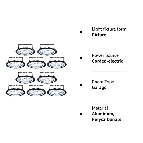 Viugreum 10 Pack 100W UFO LED High Bay Lights, 10000LM 6500K Daylight White Led Bay Light Fixtures, IP65 Waterproof Commercial Warehouse Lighting Workshop Indoor Outdoor Area Light
