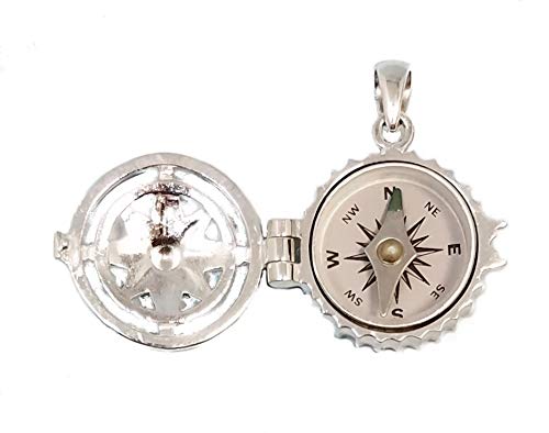 Stanley London Sterling Silver Compass Rose Locket with Working Compass (Locket With Chain No Personalization)