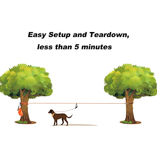 XiaZ Dog Tie Out Cable for Camping, 50ft Portable Overhead Trolley System for Dogs up to 200lbs,Dog Lead for Yard, Camping, Parks, Outdoor Events,5 min Set-up
