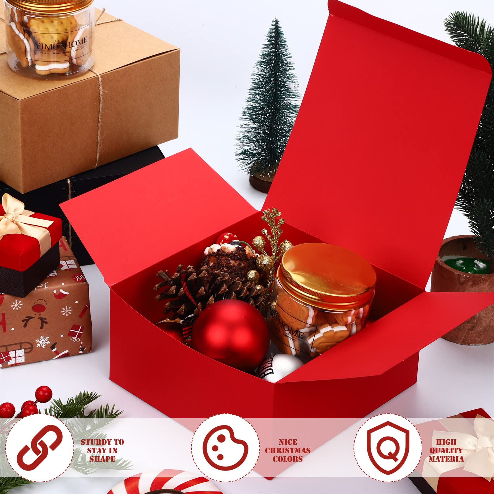 Spiareal 12 Pcs Gift Boxes with Lids Kraft Boxes Christmas Boxes Gift Wrap Boxes with Twine for Xmas Wedding(Black, Gold, Silver, 8 x 8 x 4 Inch)