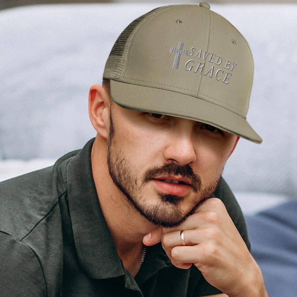 Trucker Hat Baseball Cap Saved by Grace Jesus Christian Embroidery Cotton Dad Hats for Men & Women Snapback Black Design Only