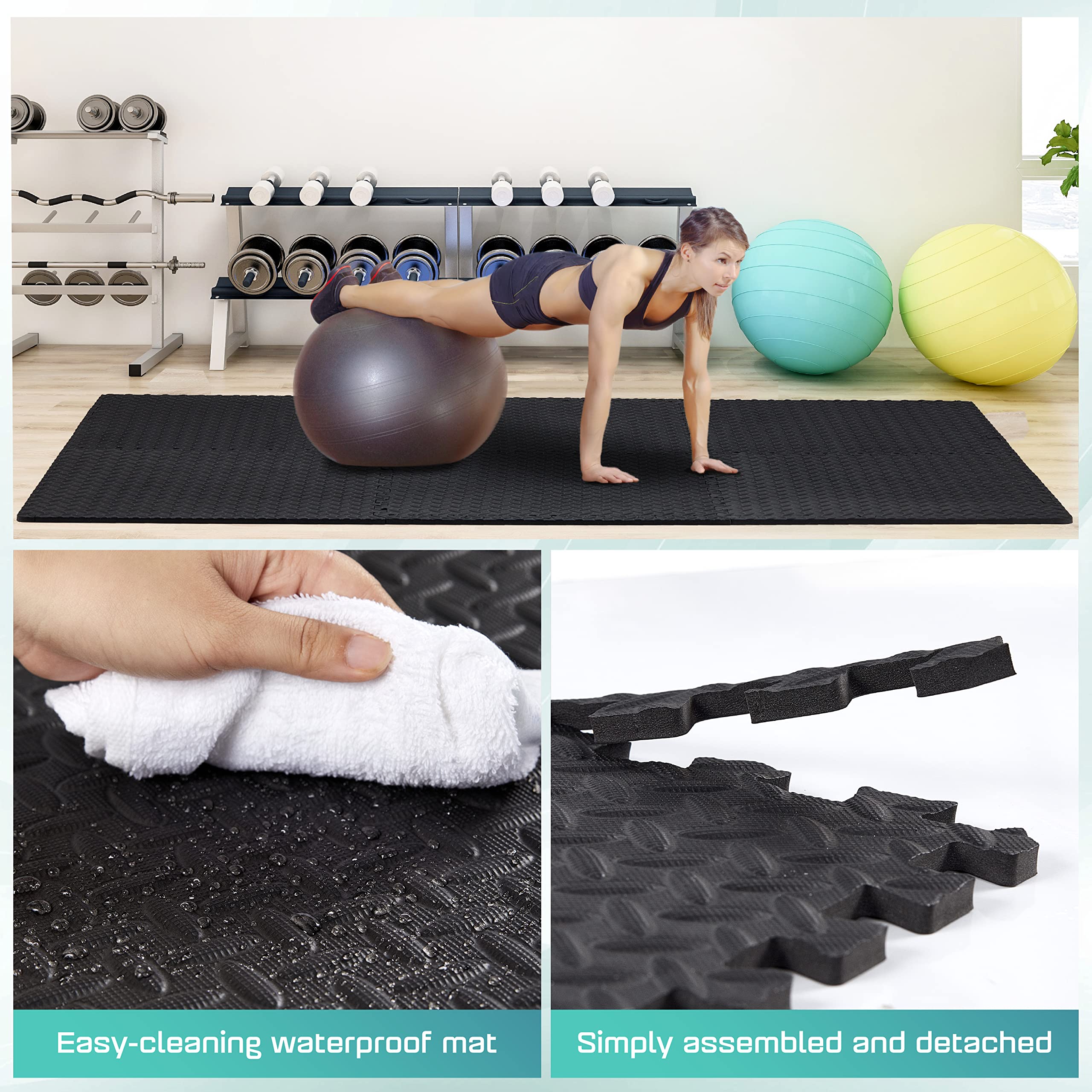 Yes4All Interlocking Exercise EVA Mat Floor Protector (120 Square Feet - Black - with Border) - ²XPAJZ (XPAJ)