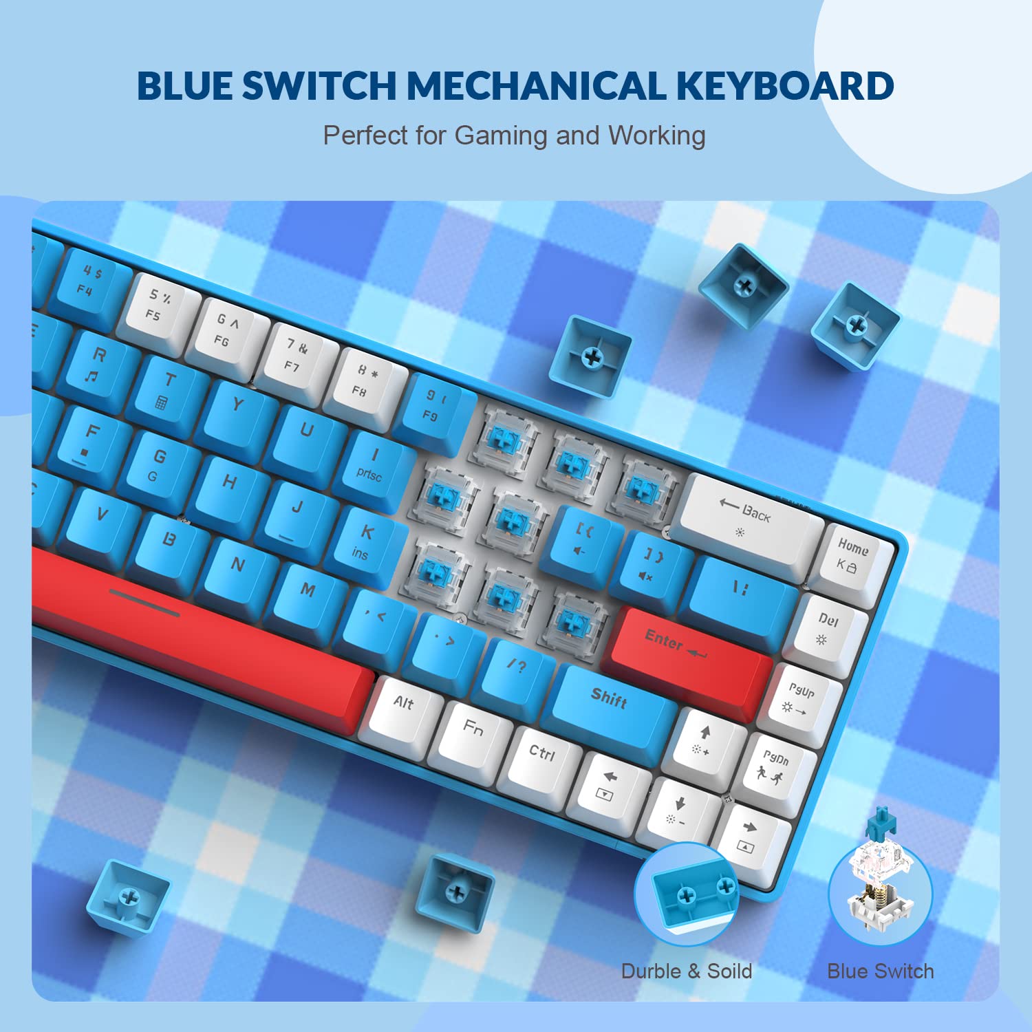 YINDIAO T8 60% Gaming Keyboard,68 Keys Compact Mini Wired Mechanical Keyboard with 18 Chroma RGB Backlit,Blue Switch,USB C Coiled Keyboard Cable,for PC,Laptop,Mac,PS4,XBOX-Black