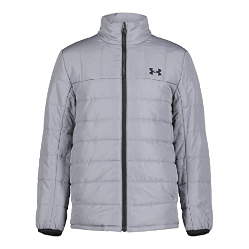 Under Armour boys Westward 3-in-1 Jacket, Removable Hood & Liner, Windproof Water Repellant 3 in 1 Jacket, Black Gray Block, Small US