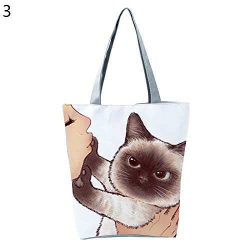 Tote Bag Kitty Print Large Capacity Young Style Women Shoulder Bag for Travel Single Shoulder Bag