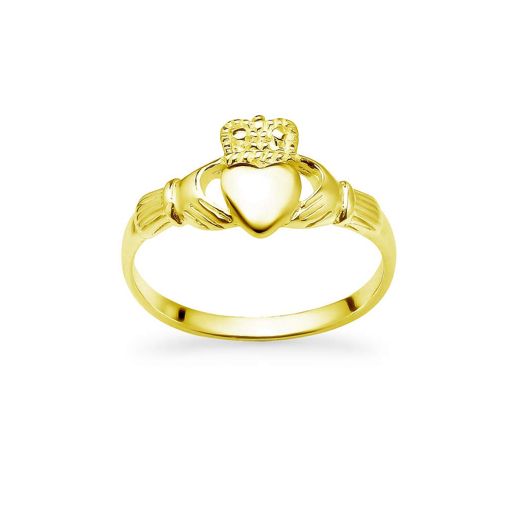 Yellow Gold Flashed 925 Sterling Silver Irish Claddagh Crown Love Heart Band | Celtic Friendship Promise Ring Size 10