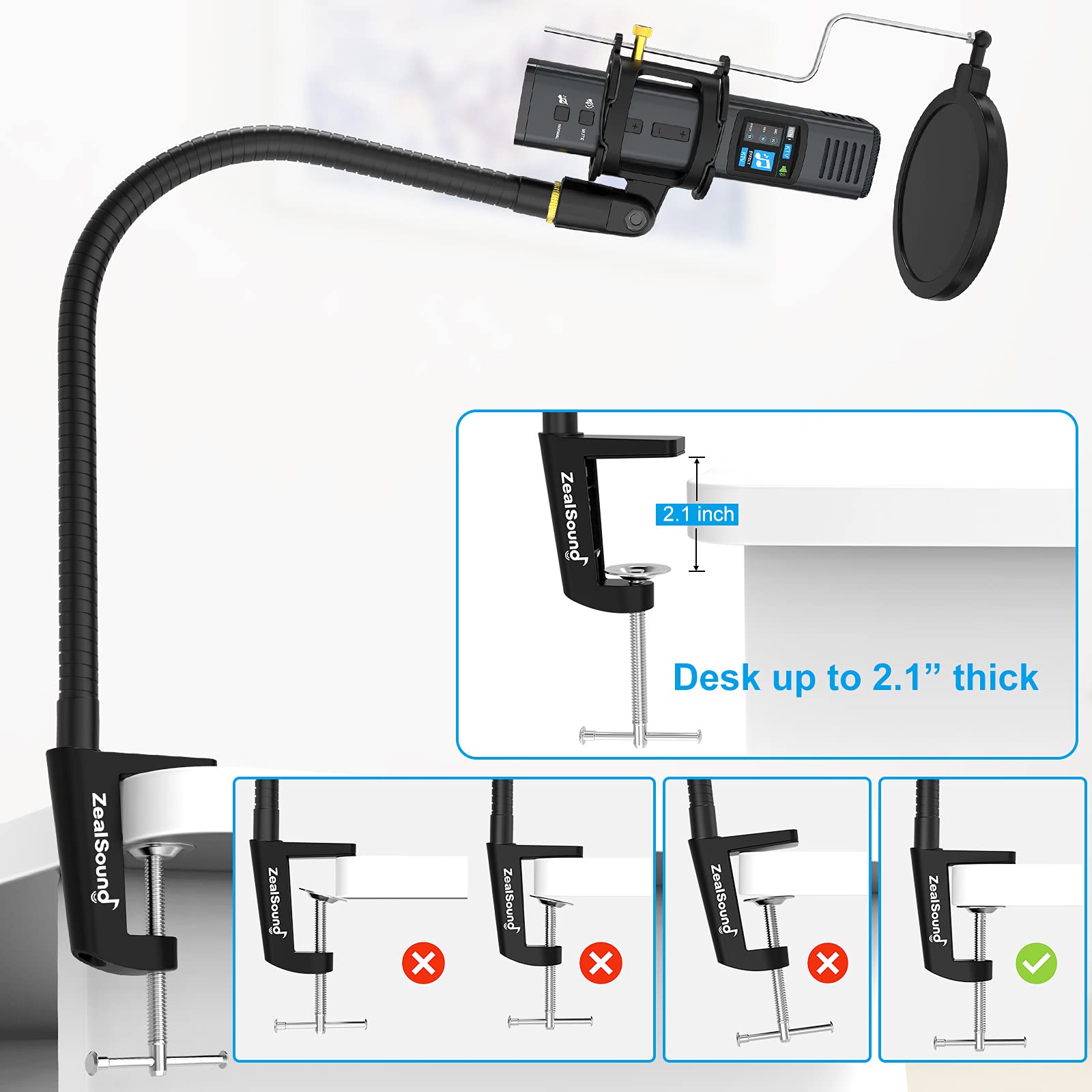 ZealSound Studio Microphone, Condenser Recording Microphone for Phone & Computer Mac Tablet, Metal DJ Mixer Mic with Gooseneck Arm Clamp Mount for Singing Podcasting Streaming YouTube TikTok Videos
