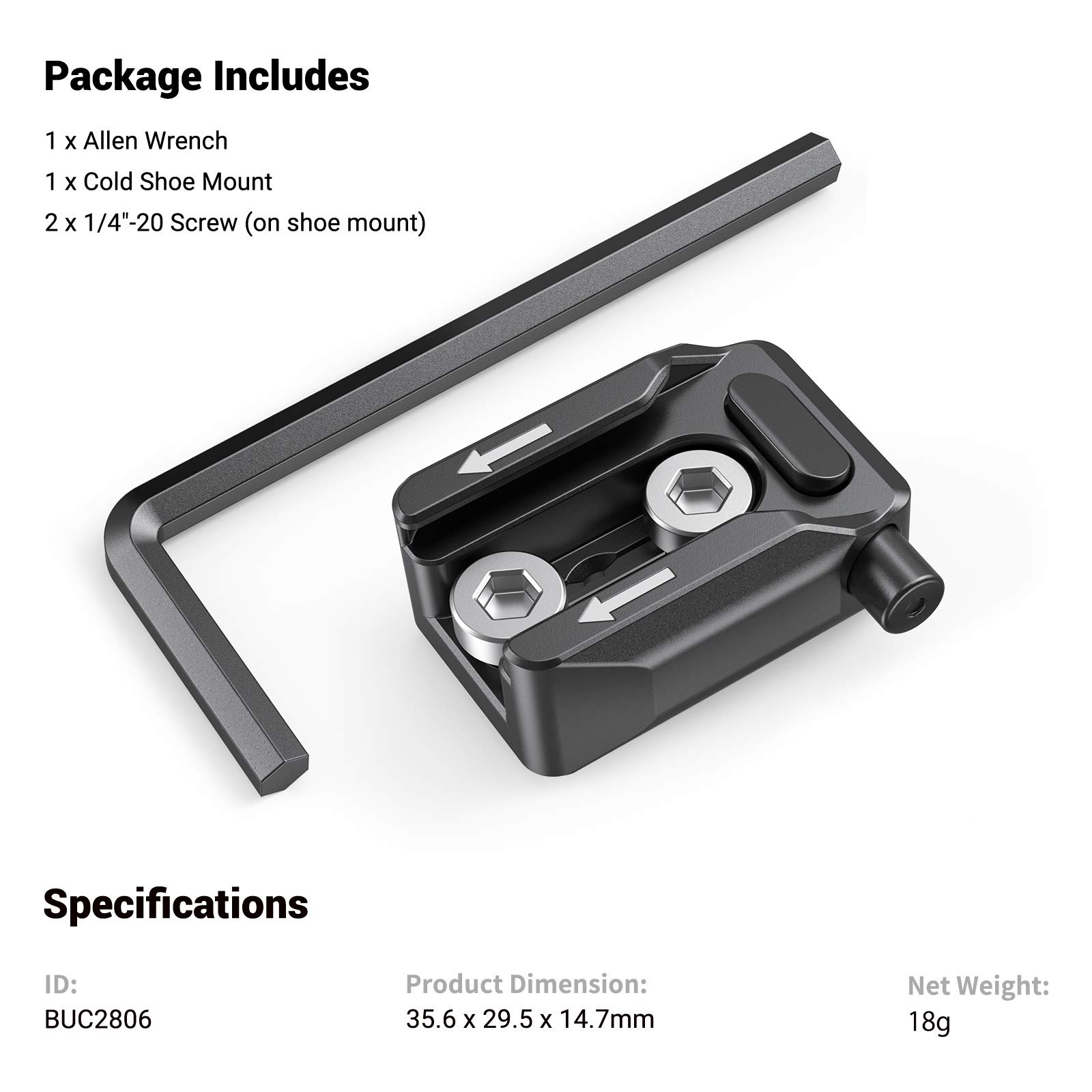 SmallRig Cold Shoe Mount Adapter with Safety Release for Camera Cage Flash LED Monitor - BUC2806